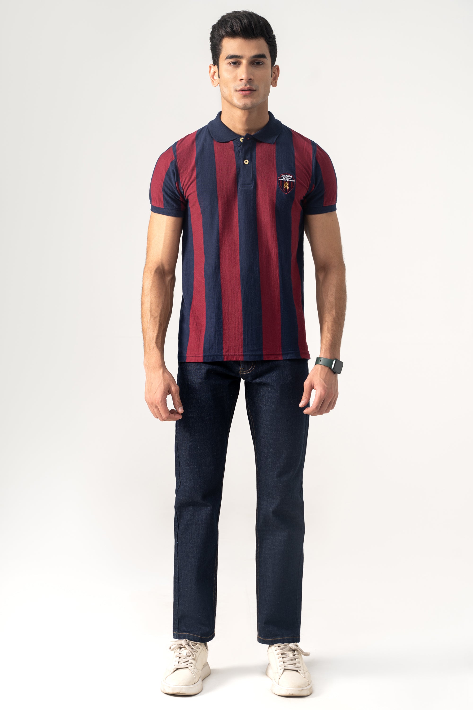Shop YARN DYED STRIPPER POLO MAROON NAVY For Men Online