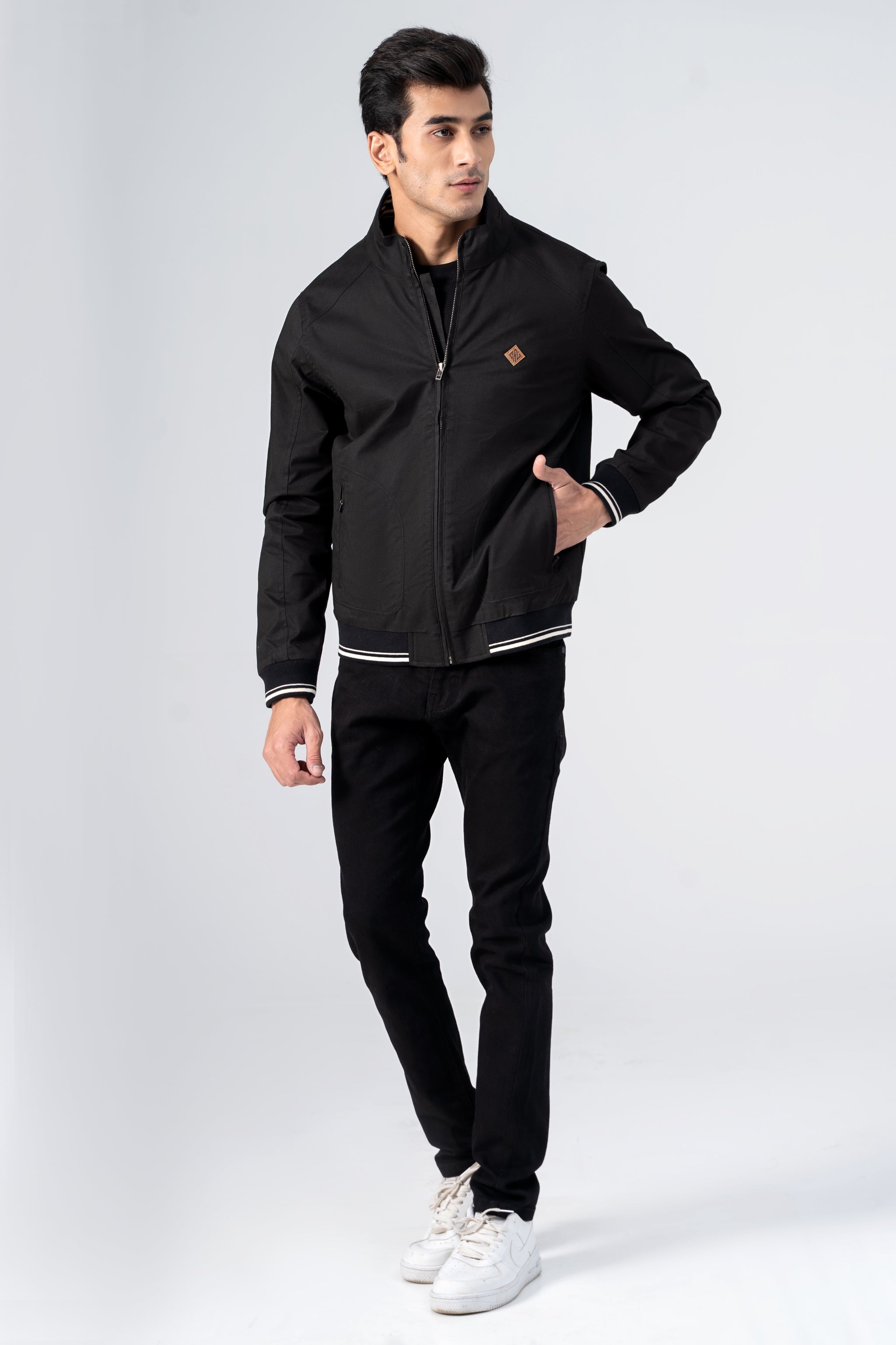Shop Tipping Cotton Jacket Black For Men Online