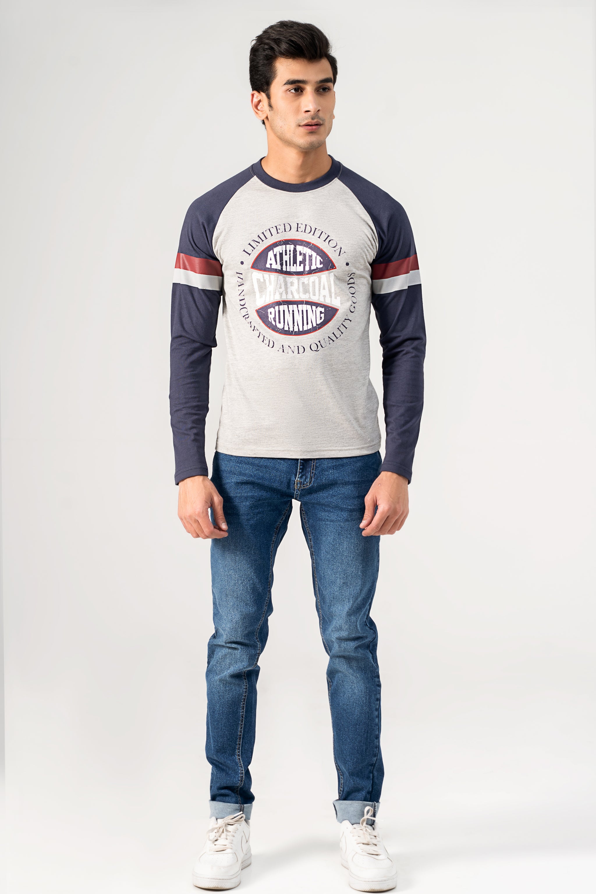 Shop Raglan Sleeve T-shirt Grey Navy for Men Online