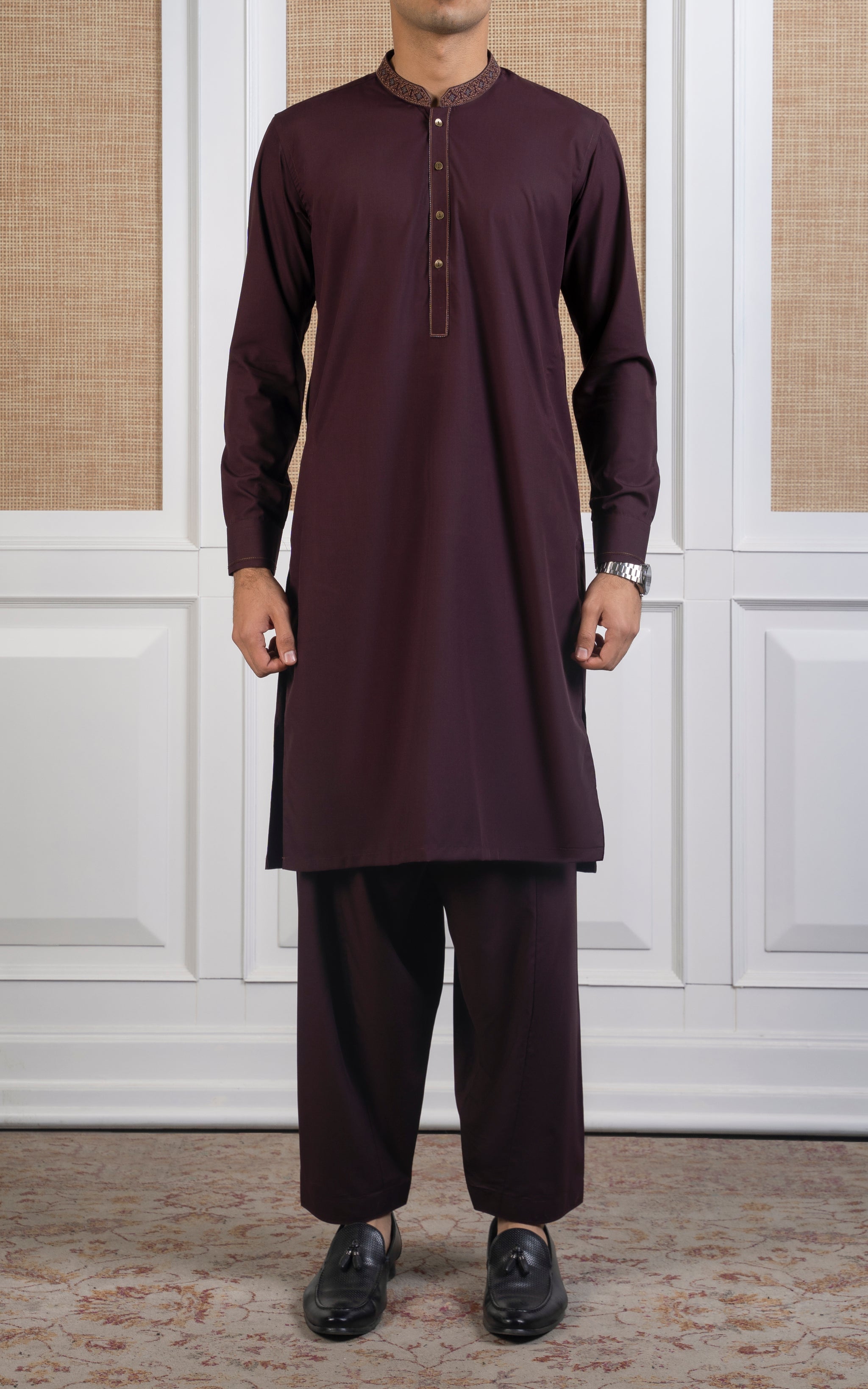 Shop BLENDED KAMEEZ SHALWAR -SIGNATURE COLLECTION DULL MAROON For Men