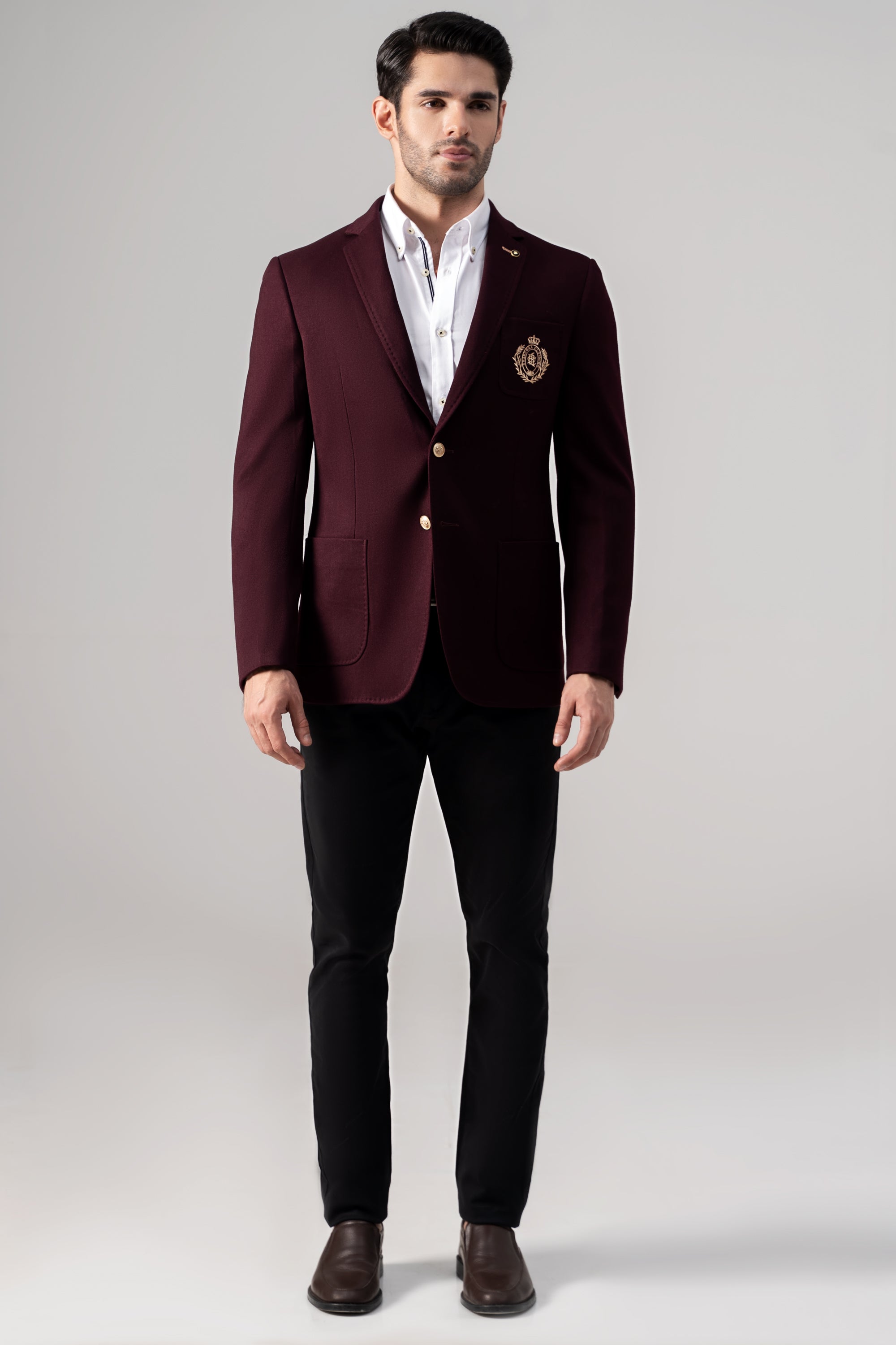Shop SIGNATURE EMBROIDERY COAT MAROON For Men Online
