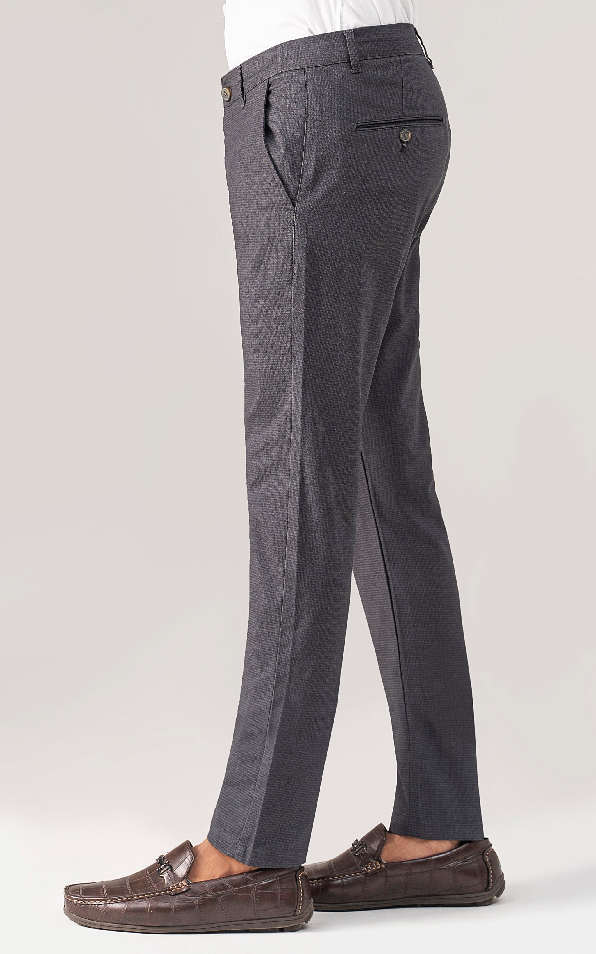 Shop Textured Slim Fit Casual Pant Charcoal Grey for Men Online