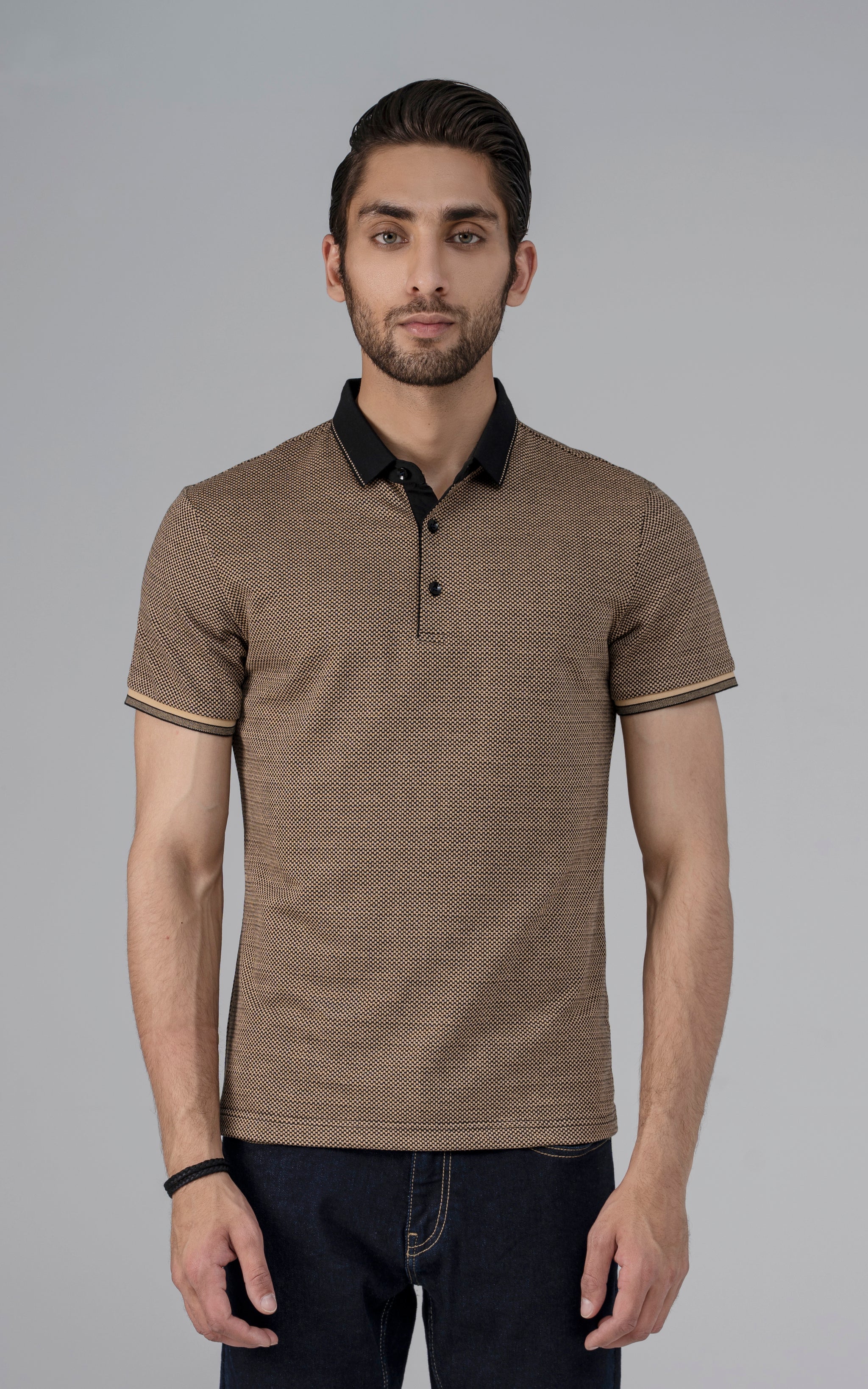 Shop EXECUTIVE POLO KHAKI SELF TEXTURE For Men Online