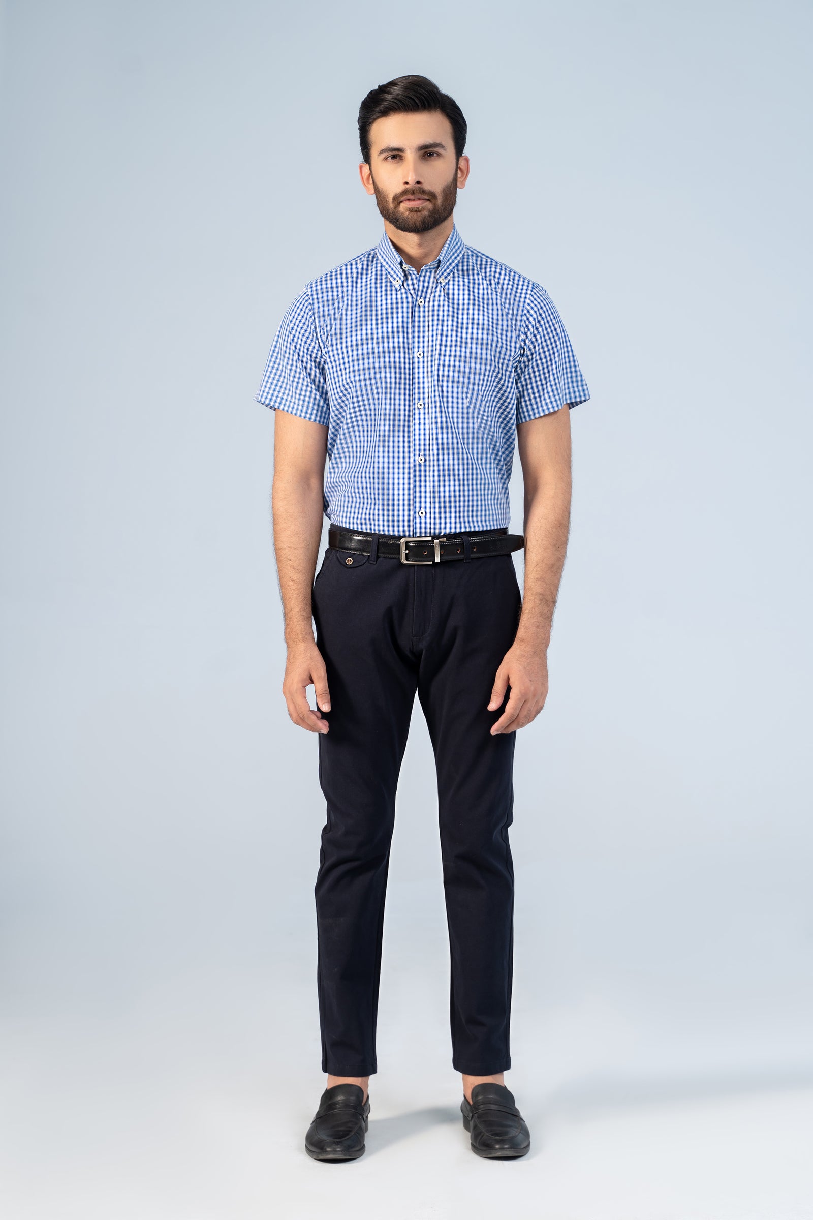 Shop SEMI FORMAL HALF SLEEVE BLUE WHITE CHECK For Men Online