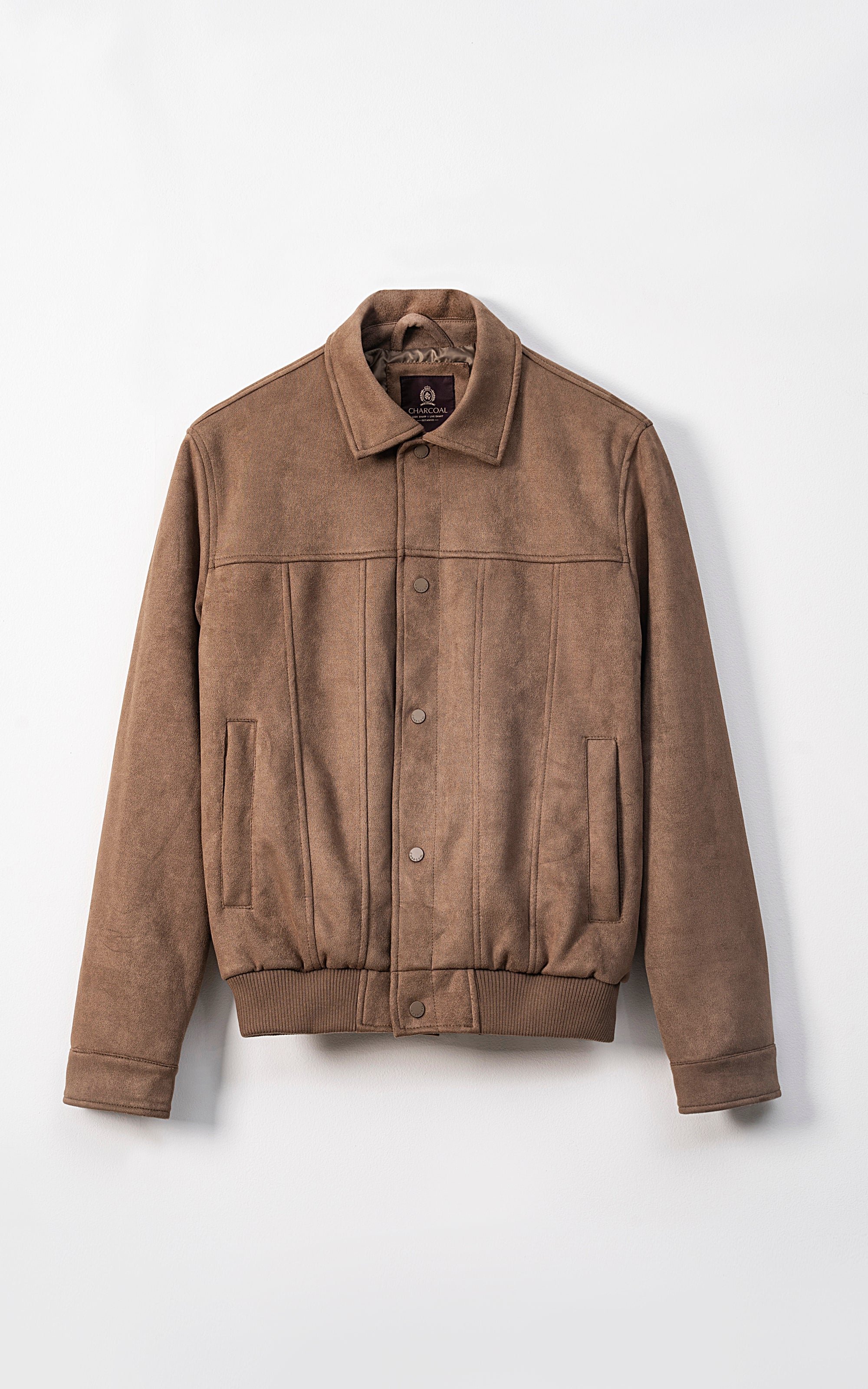 Shop SUEDE UTILITY JACKET FULL SLEEVE LIGHT BROWN For Men Online