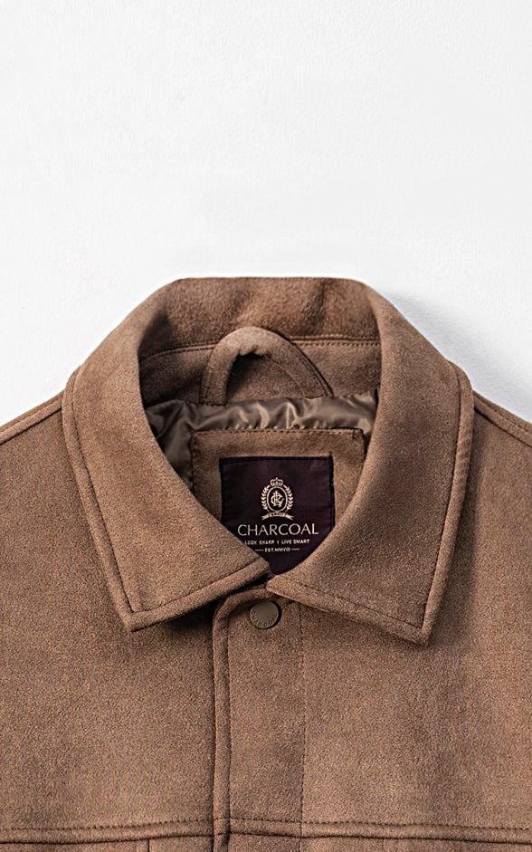 Shop SUEDE UTILITY JACKET FULL SLEEVE LIGHT BROWN For Men Online
