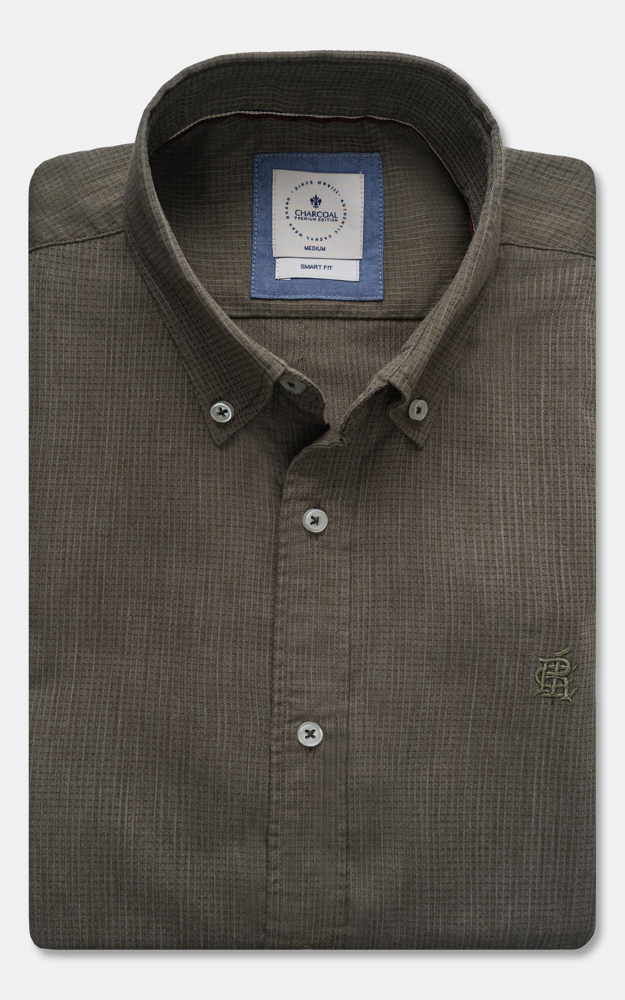 Shop Button Down Collar Smart Shirt Green for Men Online