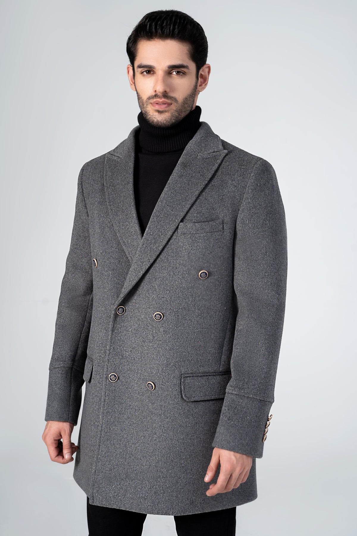 Shop WOOLEN LONG COAT SMOKE GREY For Men Online