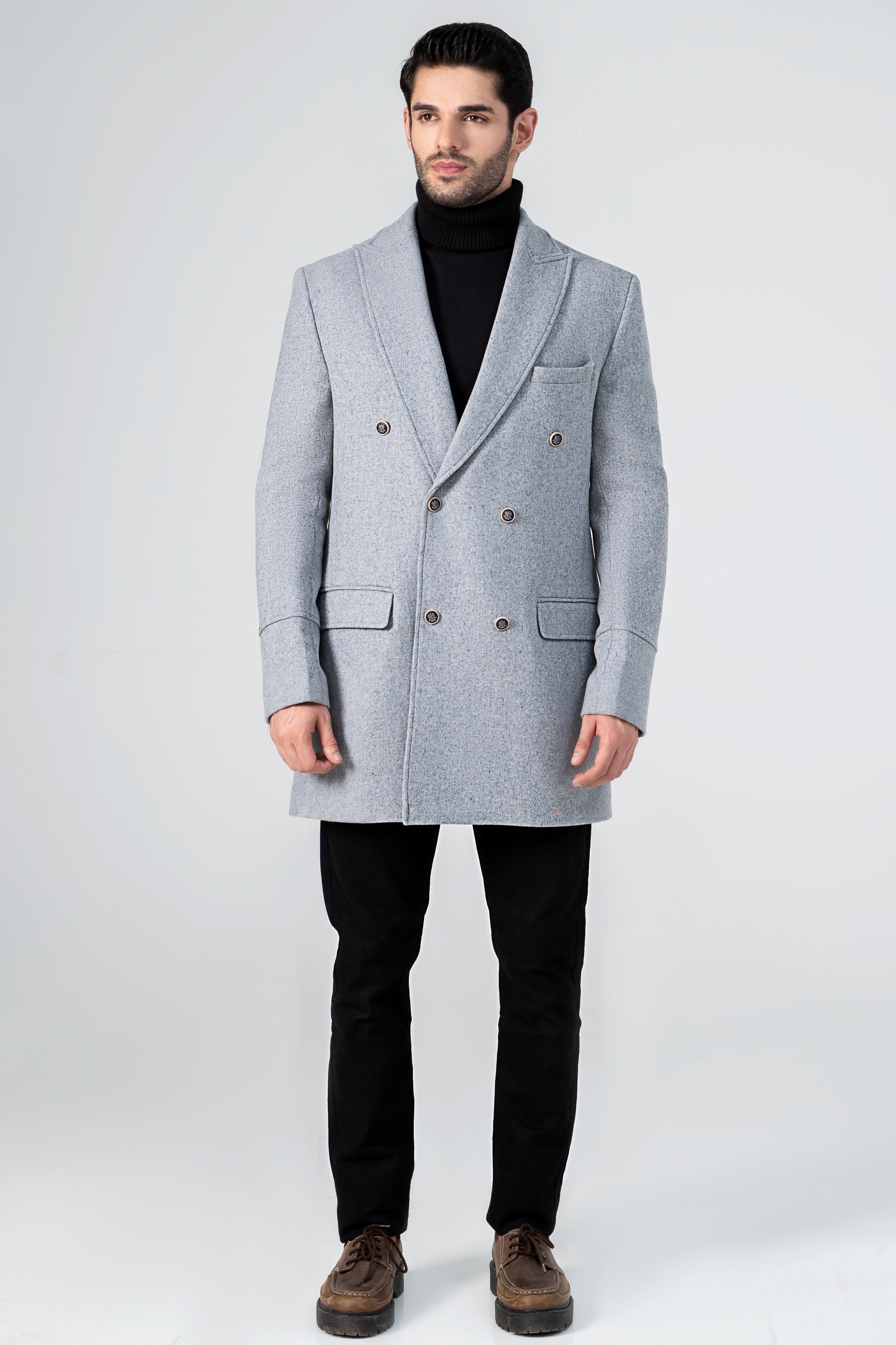 Shop WOOLEN LONG COAT GREY For Men Online