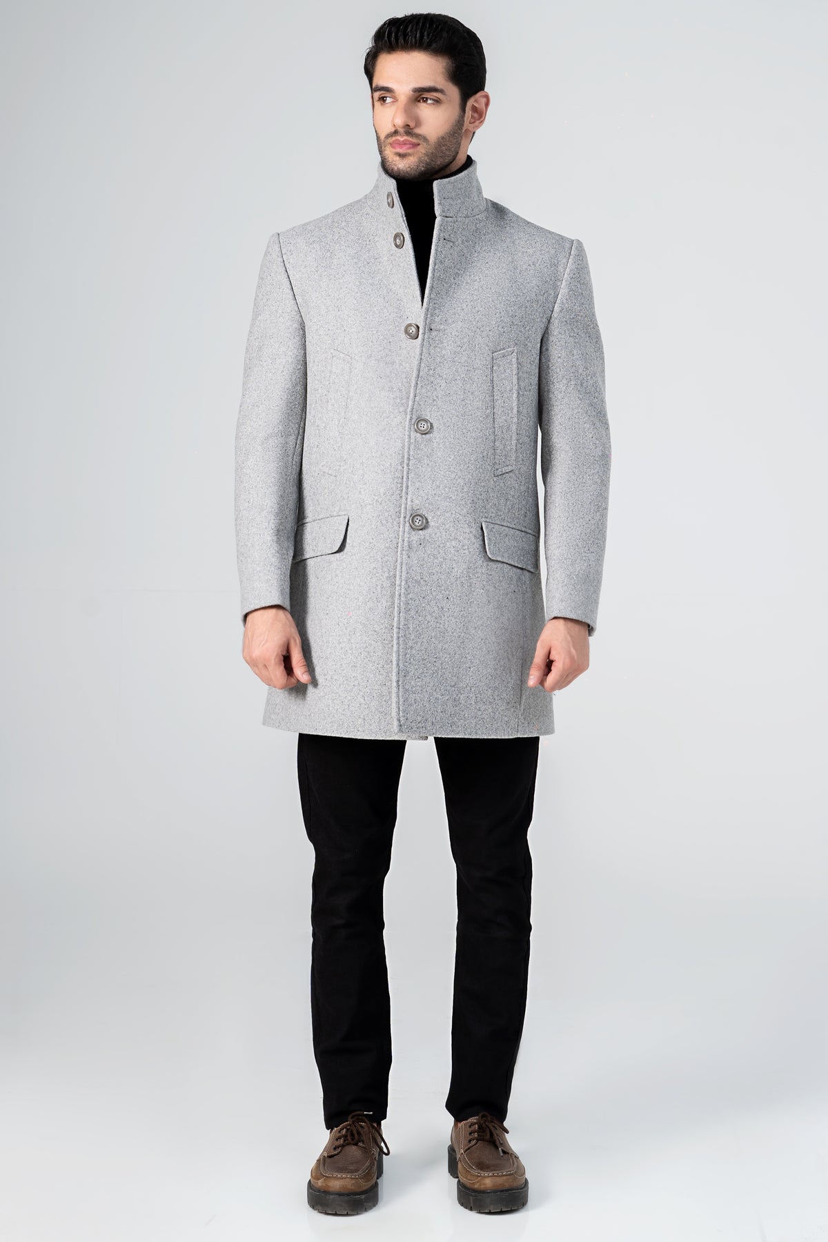Shop WOOLEN LONG COAT GREY For Men Online