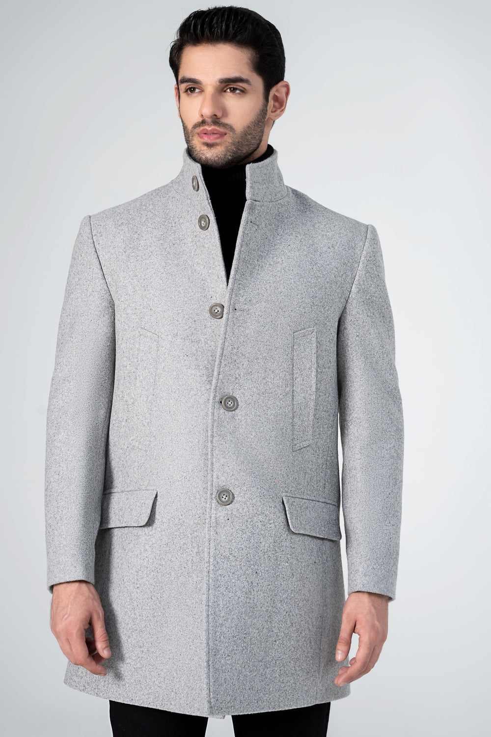 Shop WOOLEN LONG COAT GREY For Men Online