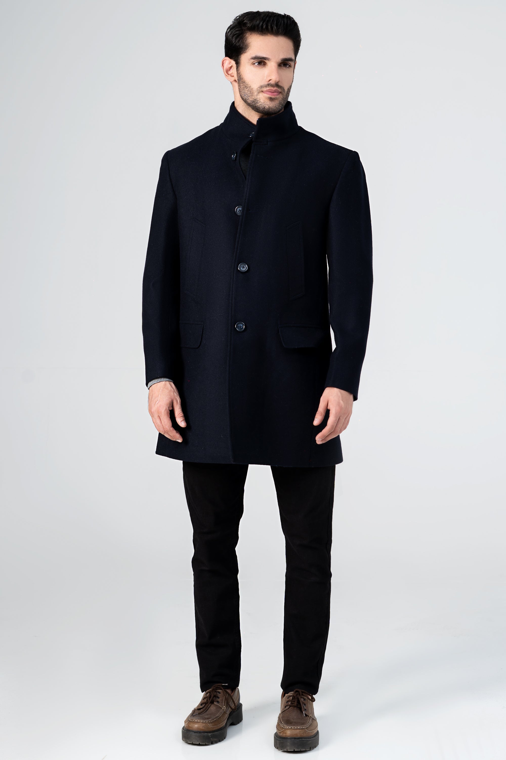 Shop WOOLEN LONG COAT NAVY For Men Online