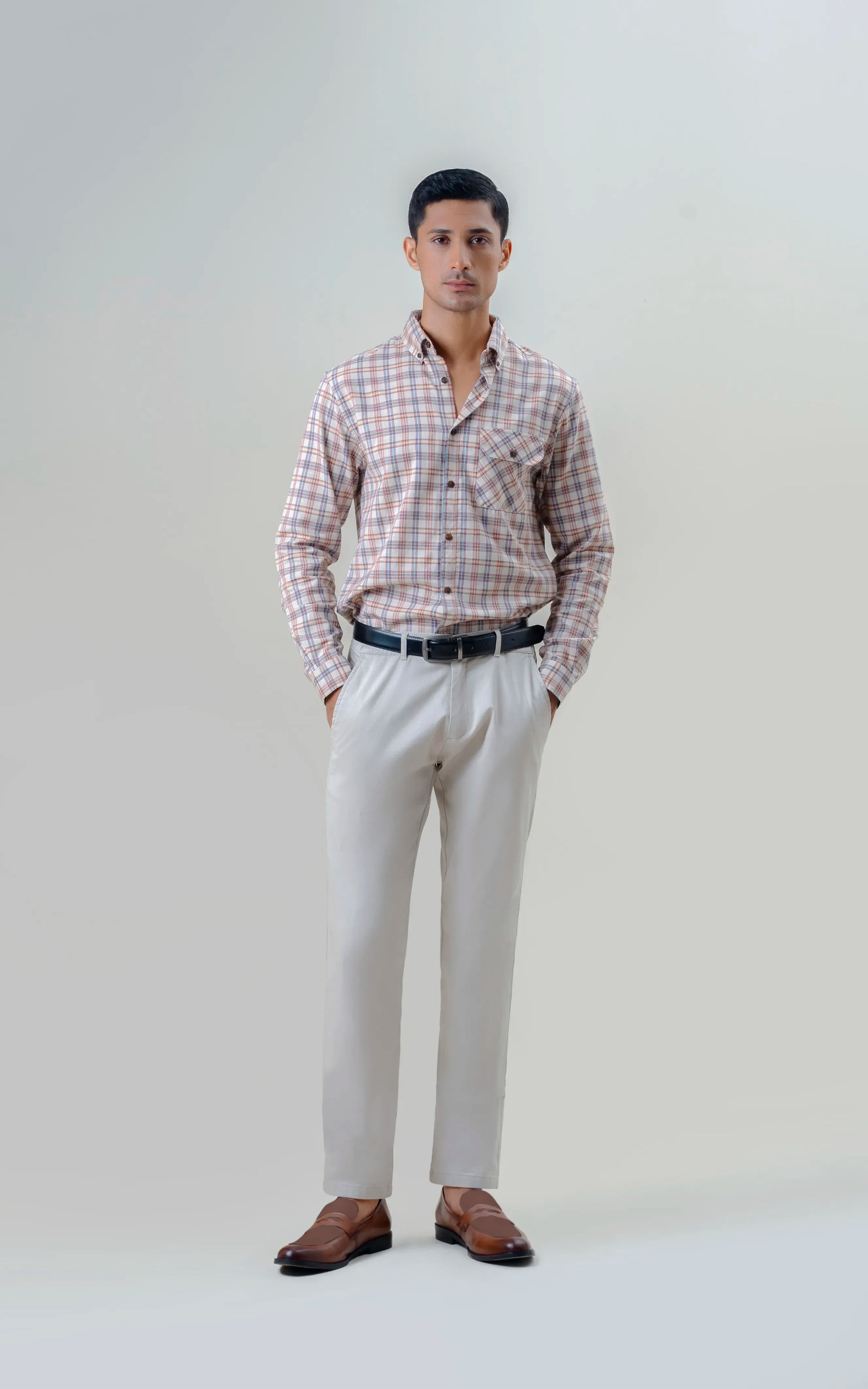 Shop Dobby Smart Fit Casual Pant Beige for Men Online