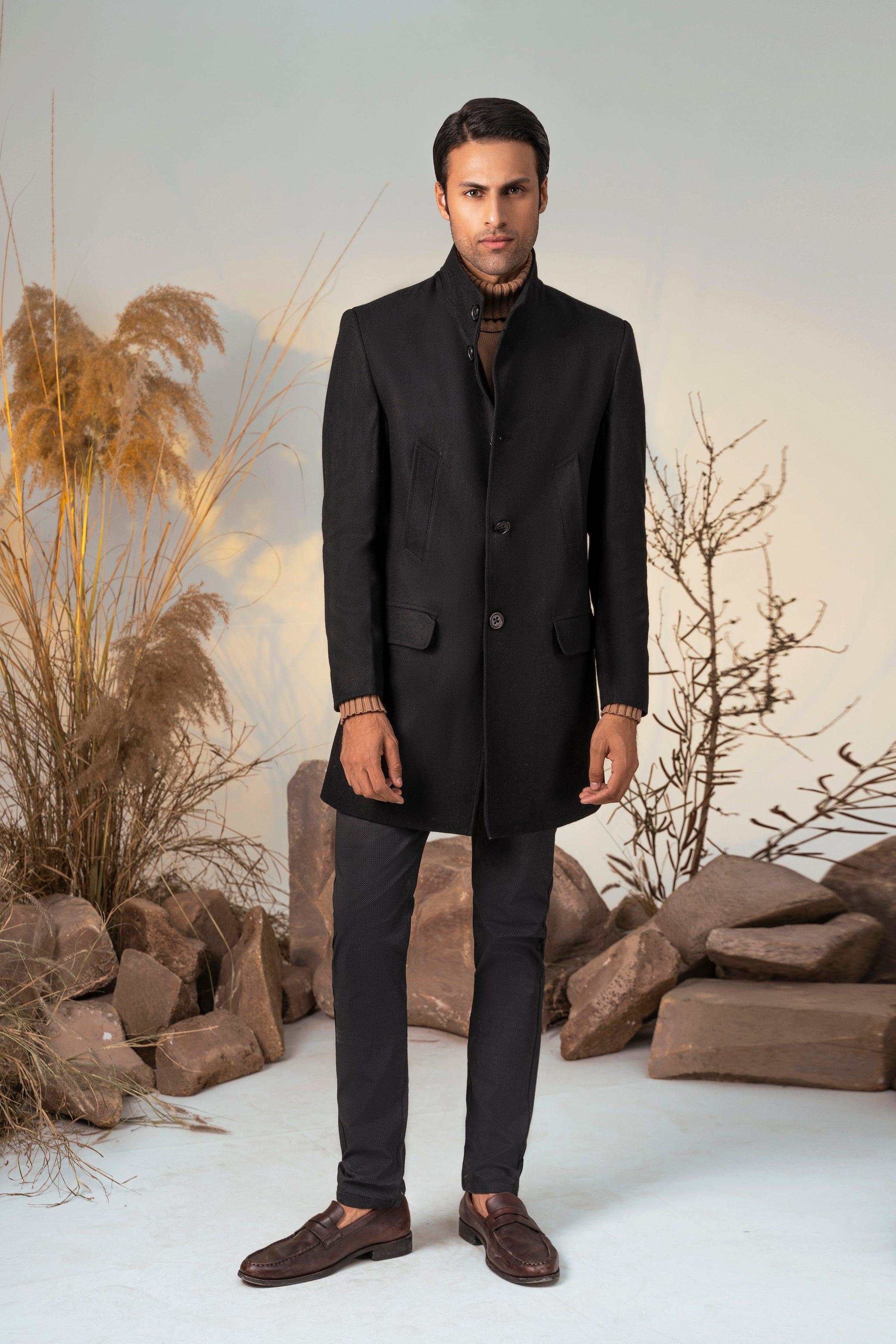 Shop BAN COLLAR LONG COAT BLACK For Men Online