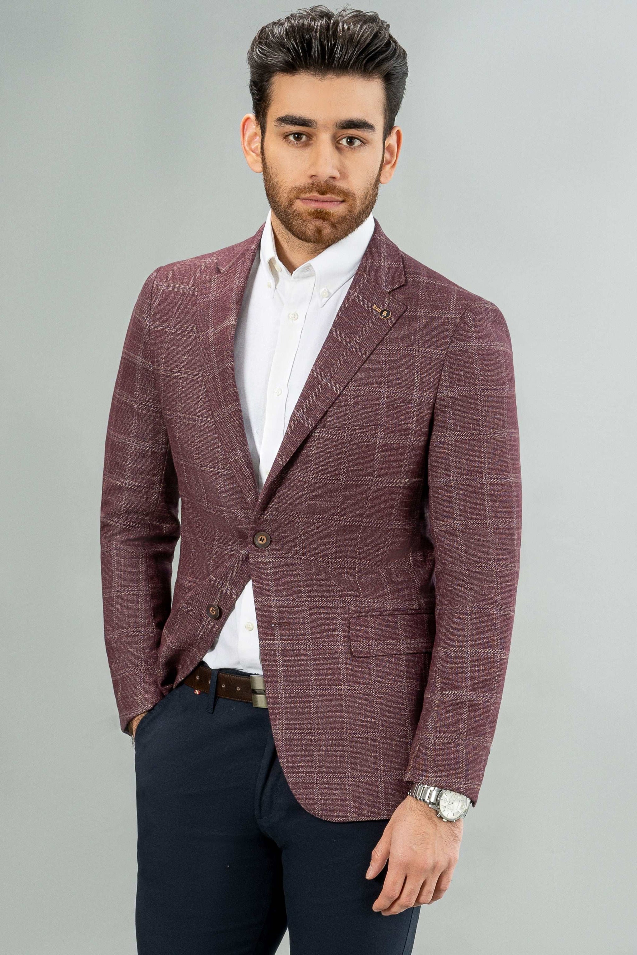 Shop CASUAL COAT MAROON CHECK For Men Online