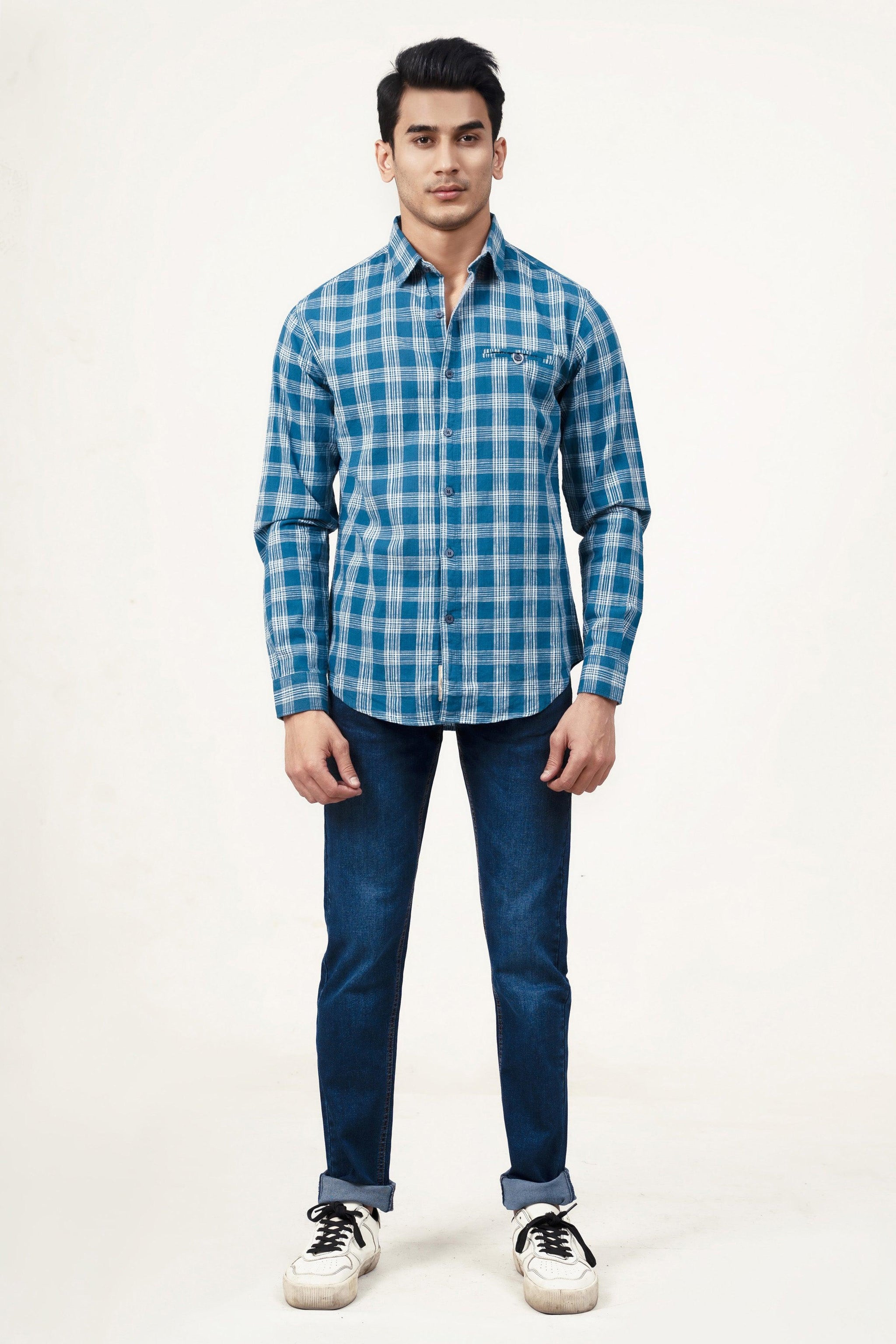 Shop CASUAL SHIRT BLUE GREY CHECK For Men Online