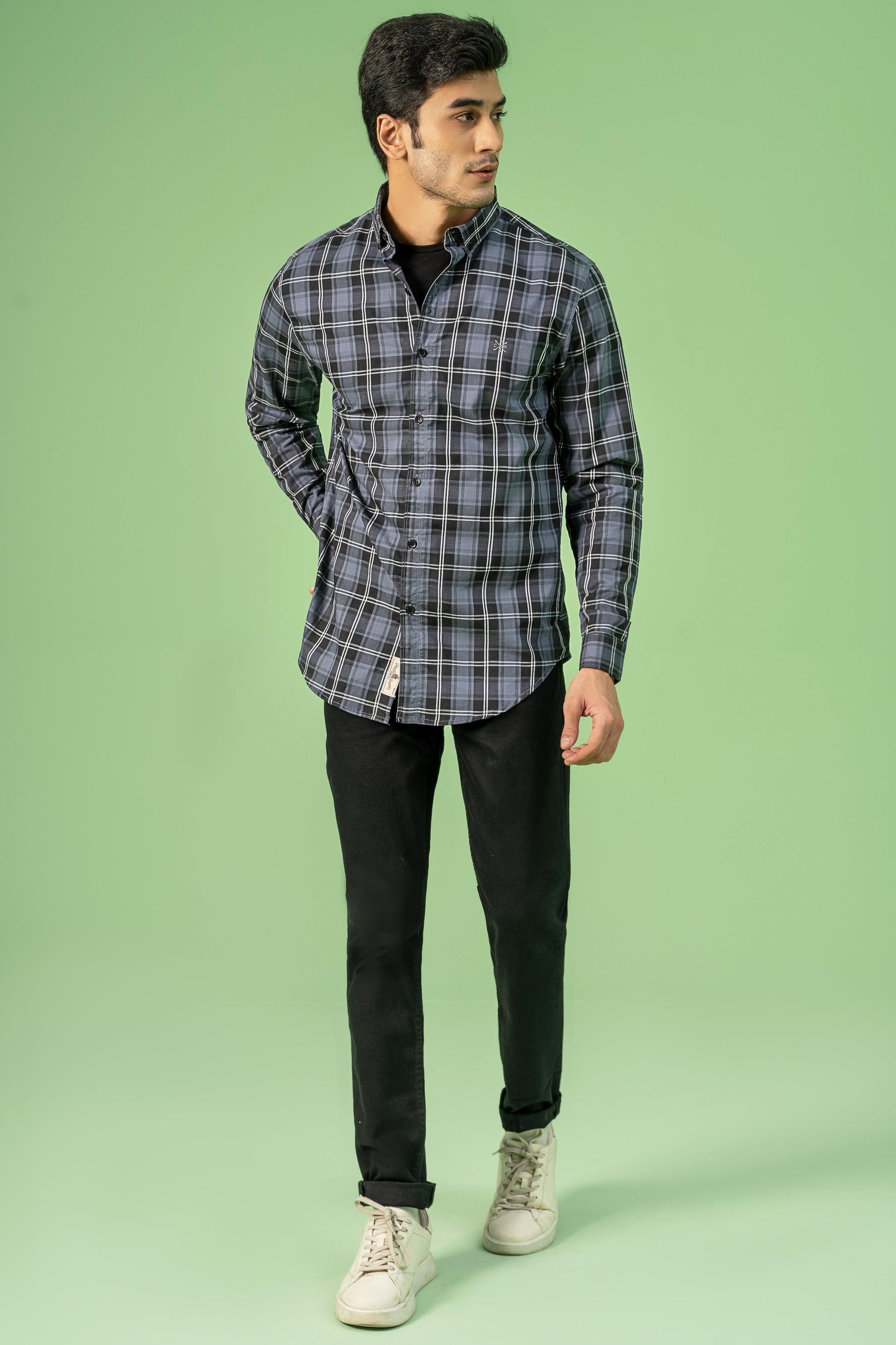 Shop CASUAL SHIRT GREY BLACK CHECK For Men Online