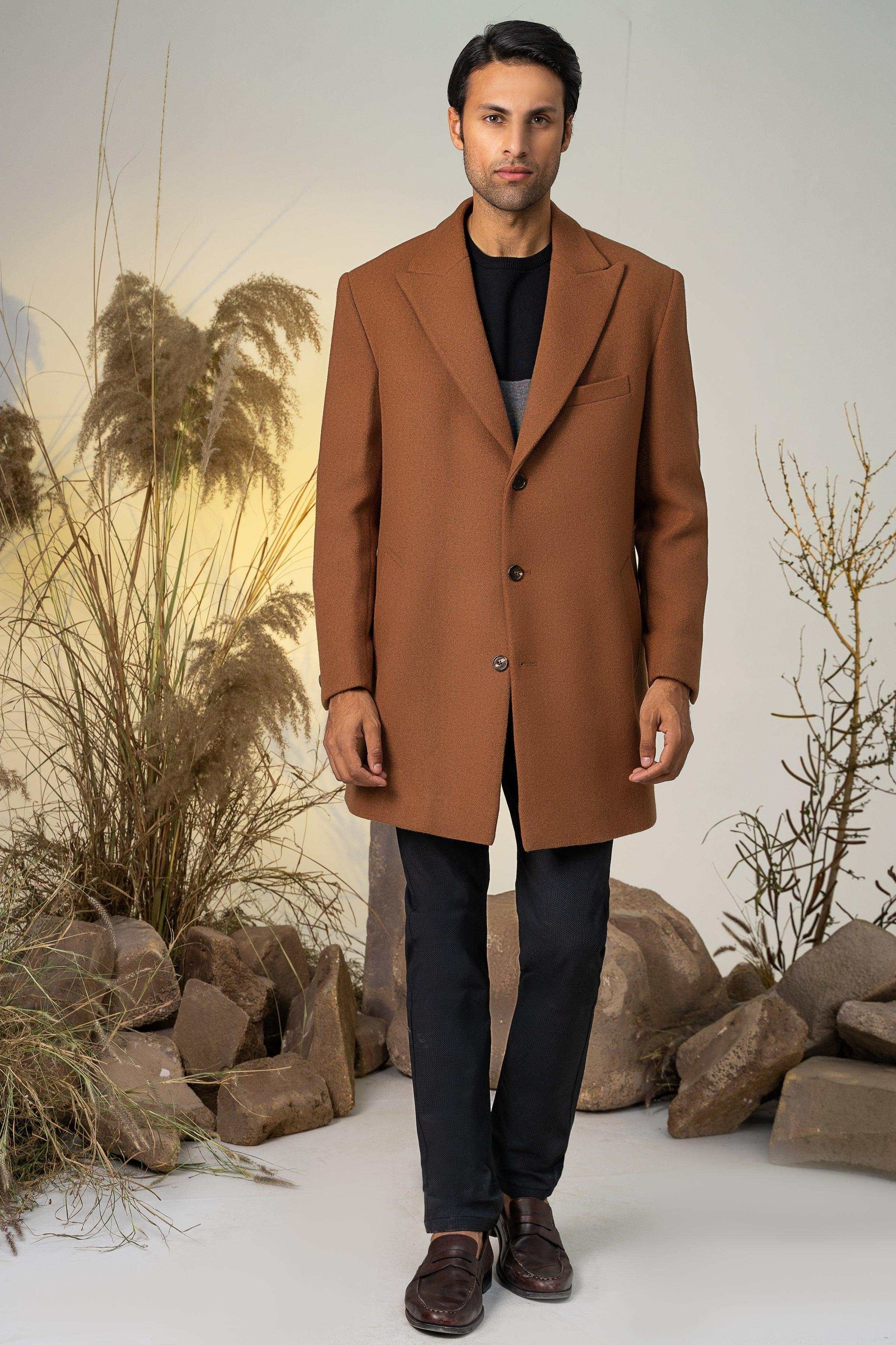 Shop CLASSIC SINGLE BREAST COAT BROWN For Men Online