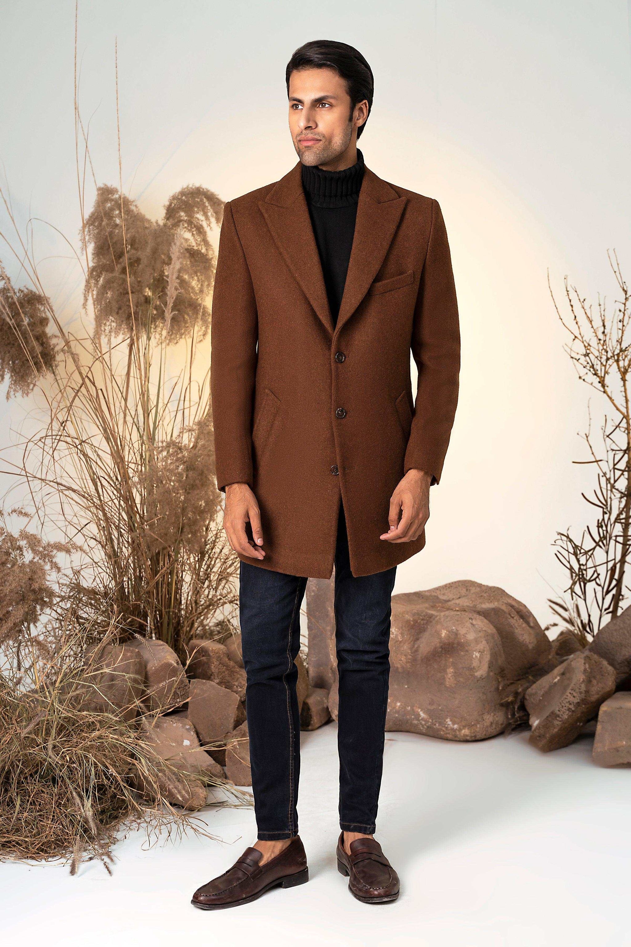 Shop CLASSIC SINGLE BREAST COAT DARK BROWN For Men Online