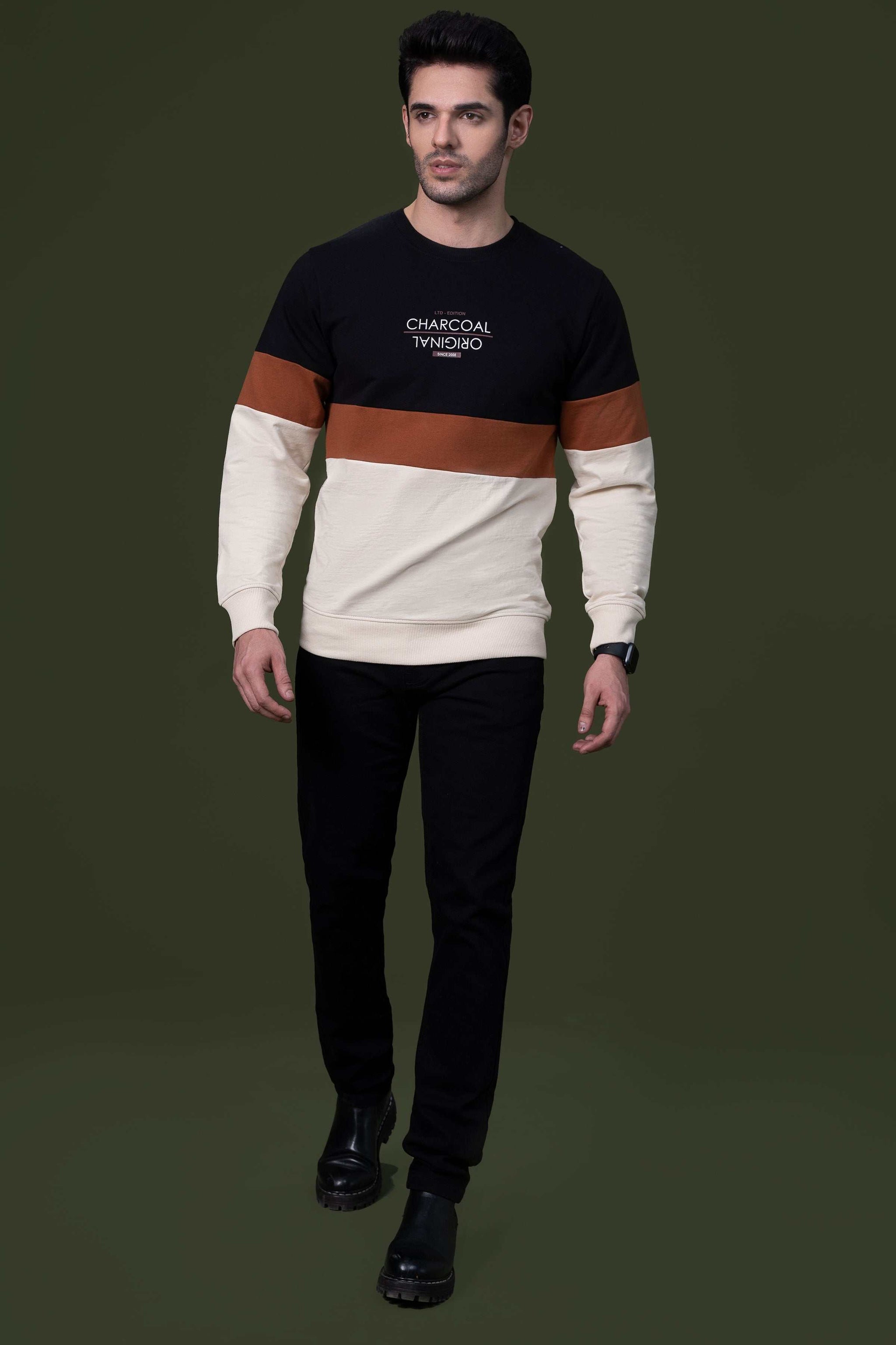 Shop CUT AND SEW SWEAT SHIRT BLACK RUST For Men Online