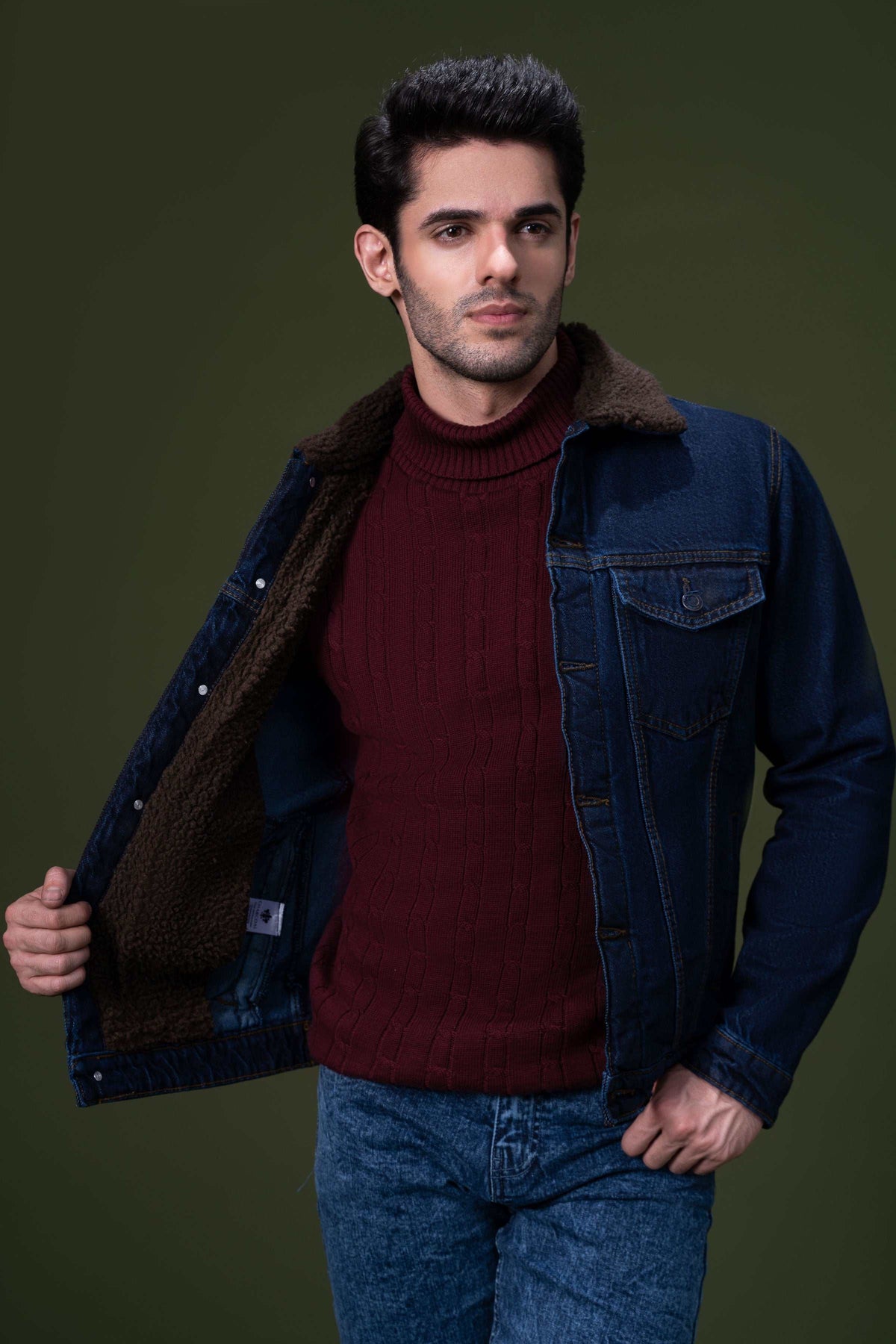 Shop DENIM FUR JACKET DARK BLUE For Men Online