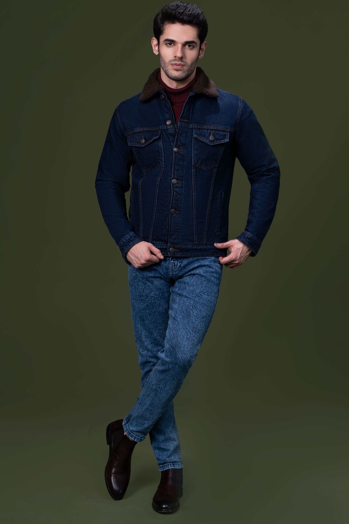 Shop DENIM FUR JACKET DARK BLUE For Men Online