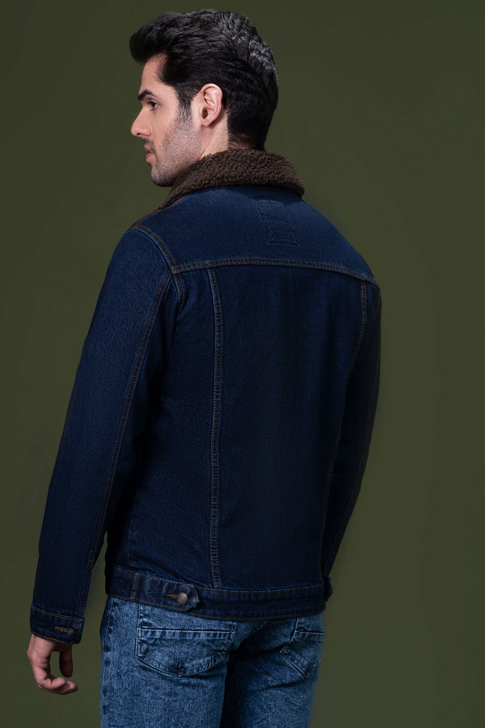Shop DENIM FUR JACKET DARK BLUE For Men Online