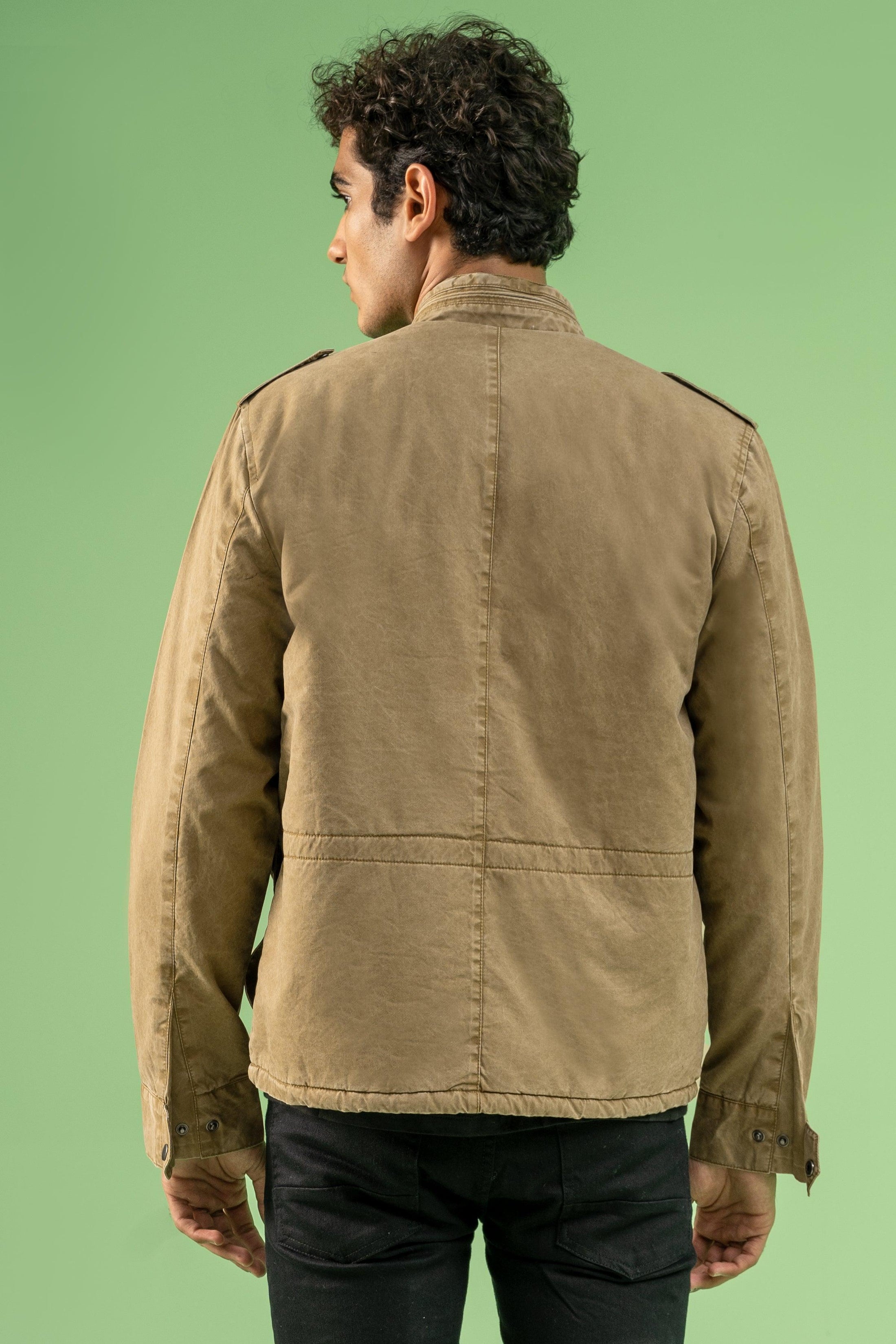 Shop FULL SLEEVE ENZYME WASHED FIELD JACKET DARK KHAKI For Men Online