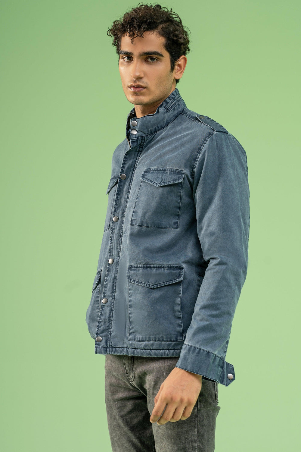 Shop FULL SLEEVE ENZYME WASHED FIELD JACKET NAVY For Men Online