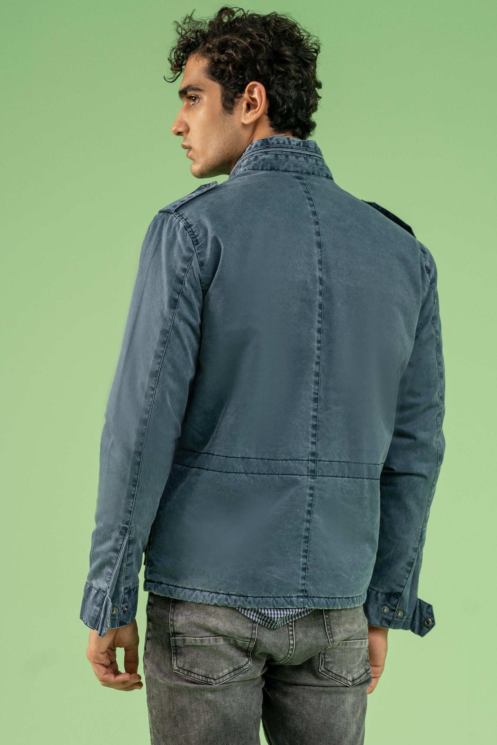 Shop FULL SLEEVE ENZYME WASHED FIELD JACKET NAVY For Men Online