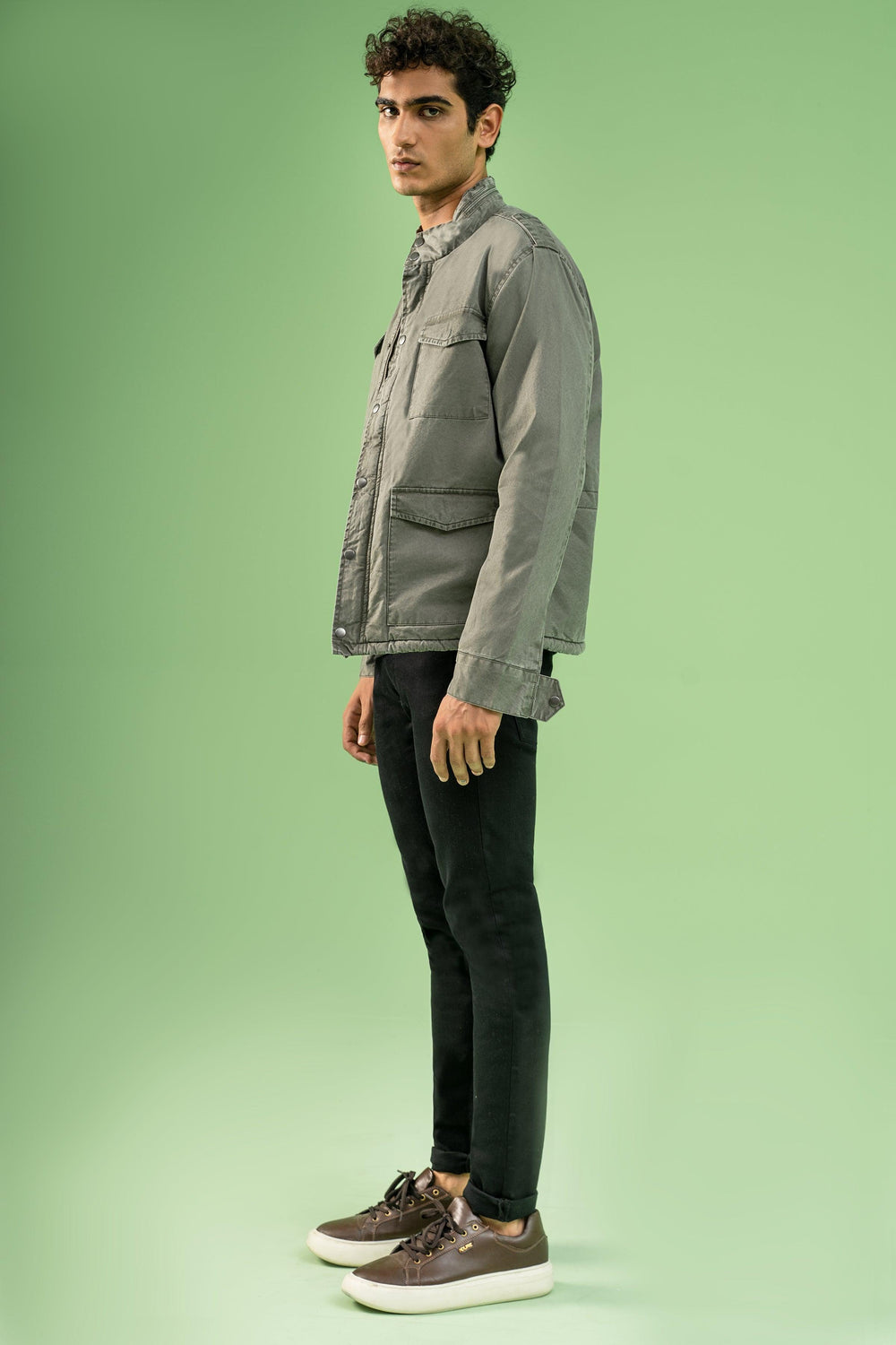 Shop FULL SLEEVE ENZYME WASHED FIELD JACKET OLIVE For Men Online