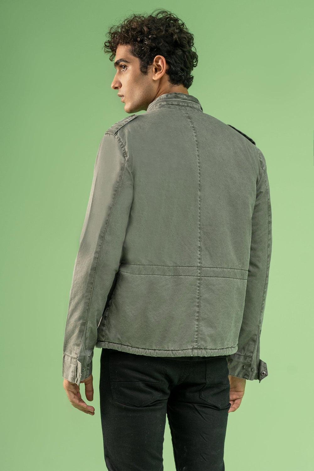 Shop FULL SLEEVE ENZYME WASHED FIELD JACKET OLIVE For Men Online