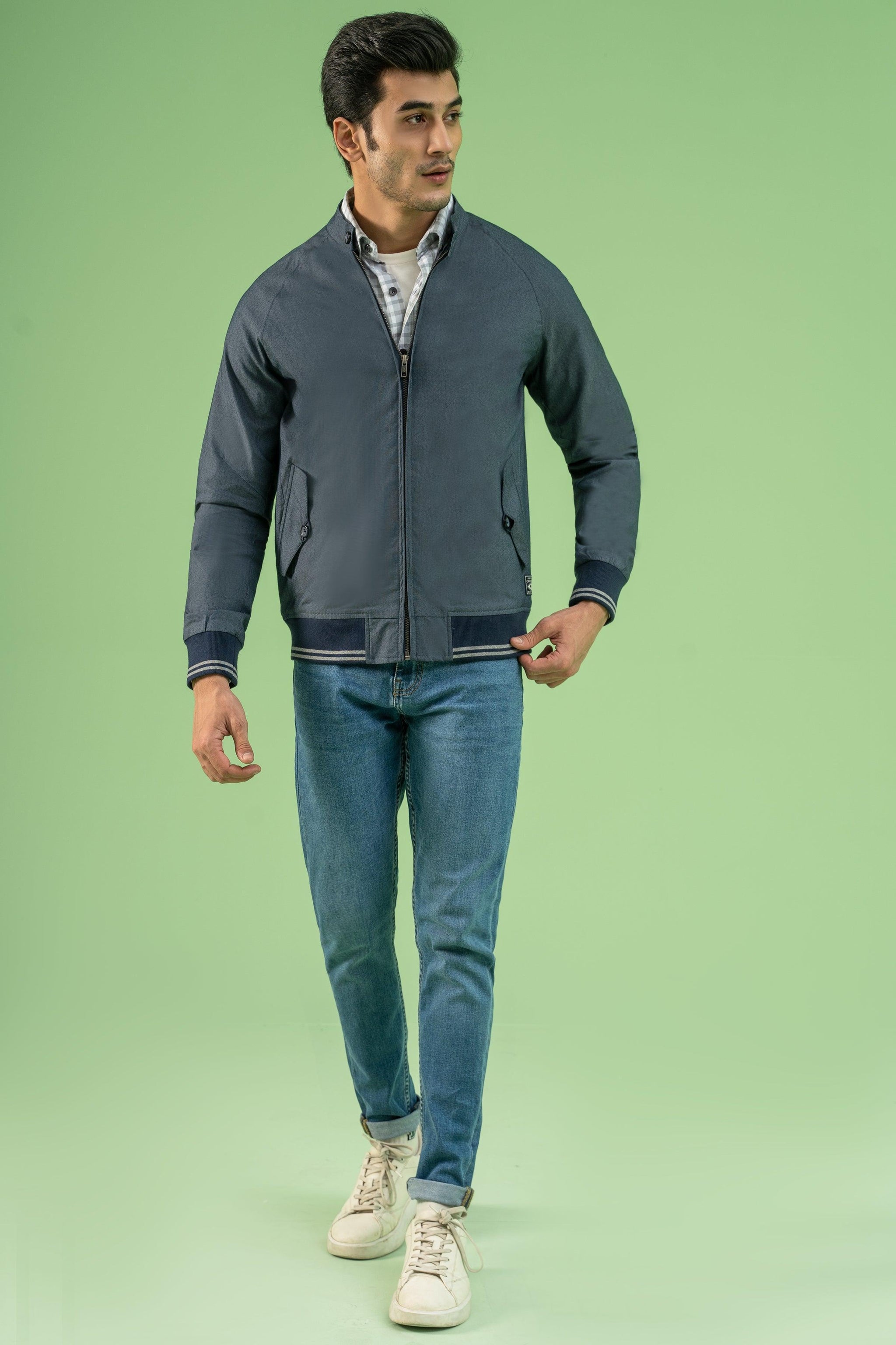 Shop FULL SLEEVE TIPPING TEXTURED JACKET NAVY For Men Online