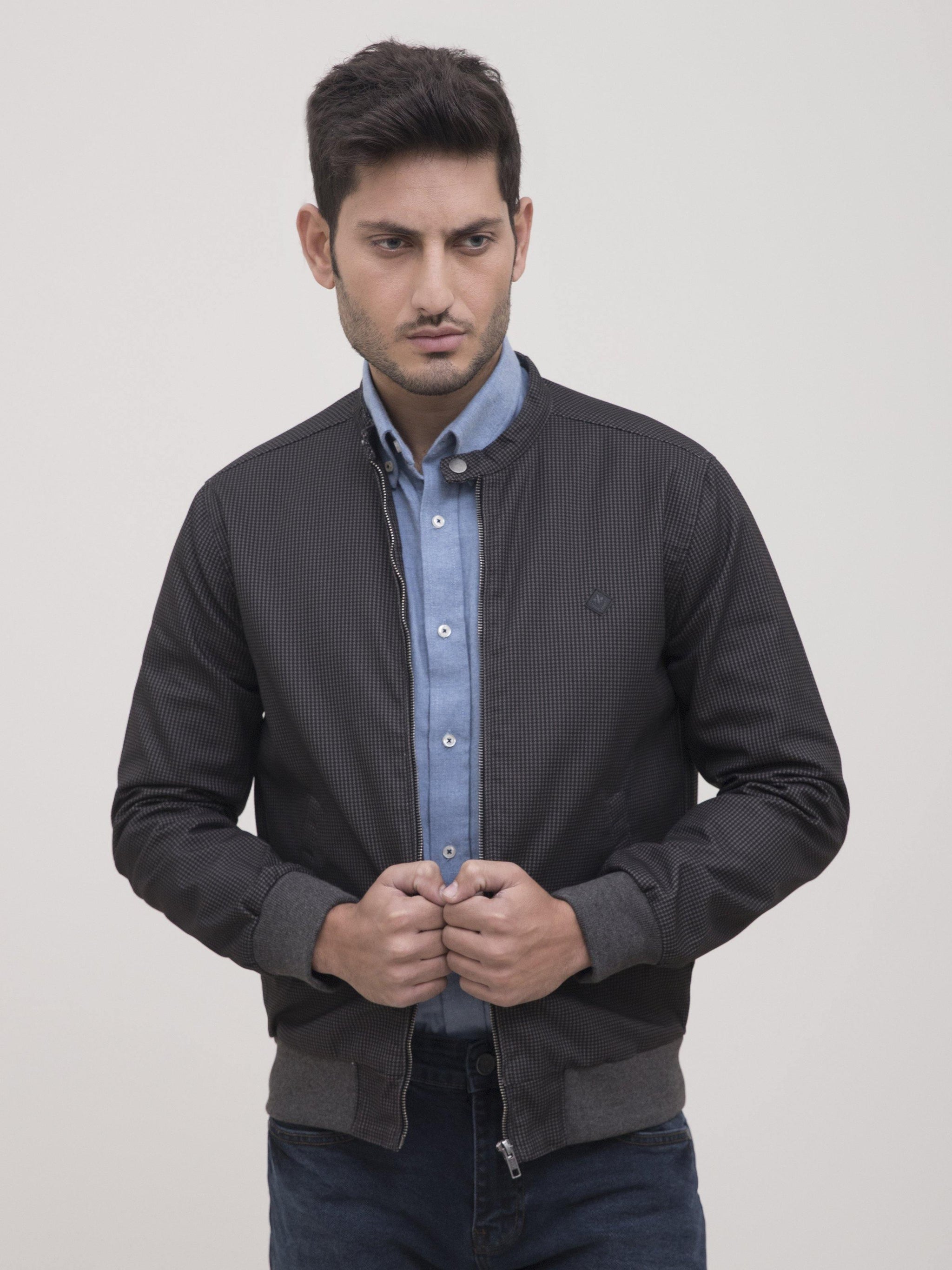 Shop JACKET BAN COLLOR FULL SLEEVE BROWN BLACK For Men Online