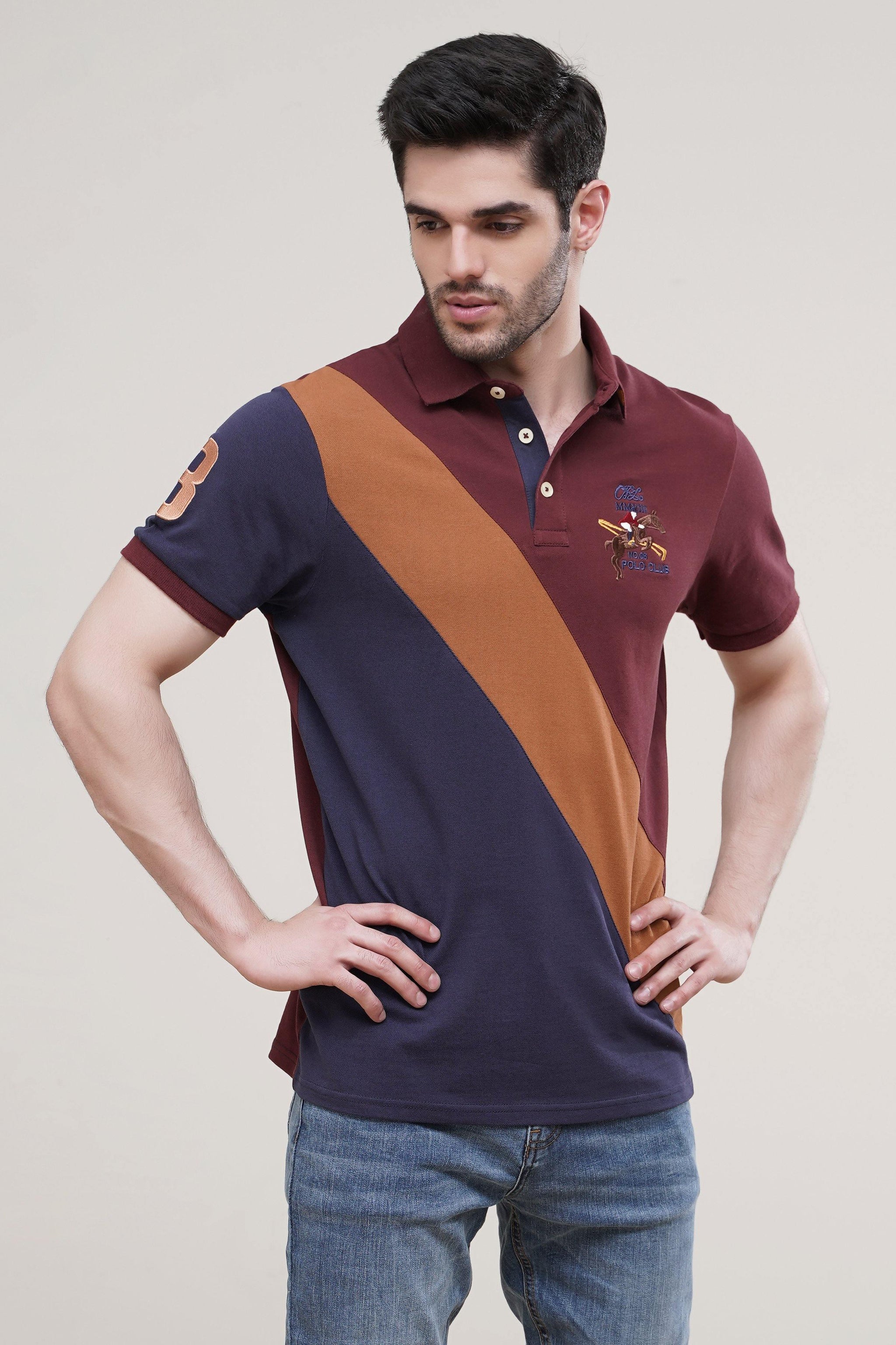 Shop POLO SHIRT CROSS PANNEL MAROON For Men Online