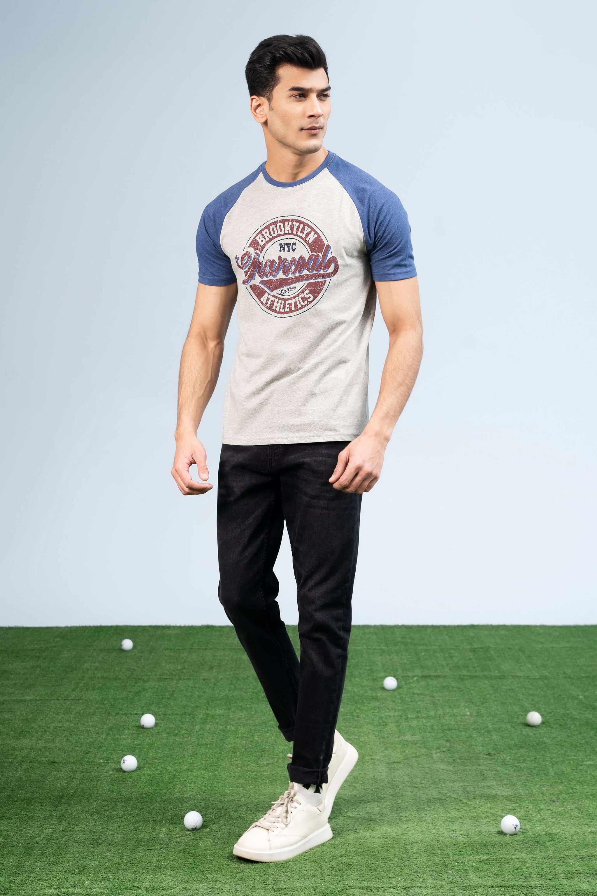Shop RAGLAN SLEEVES T-SHIRT BLUE GREY For Men Online