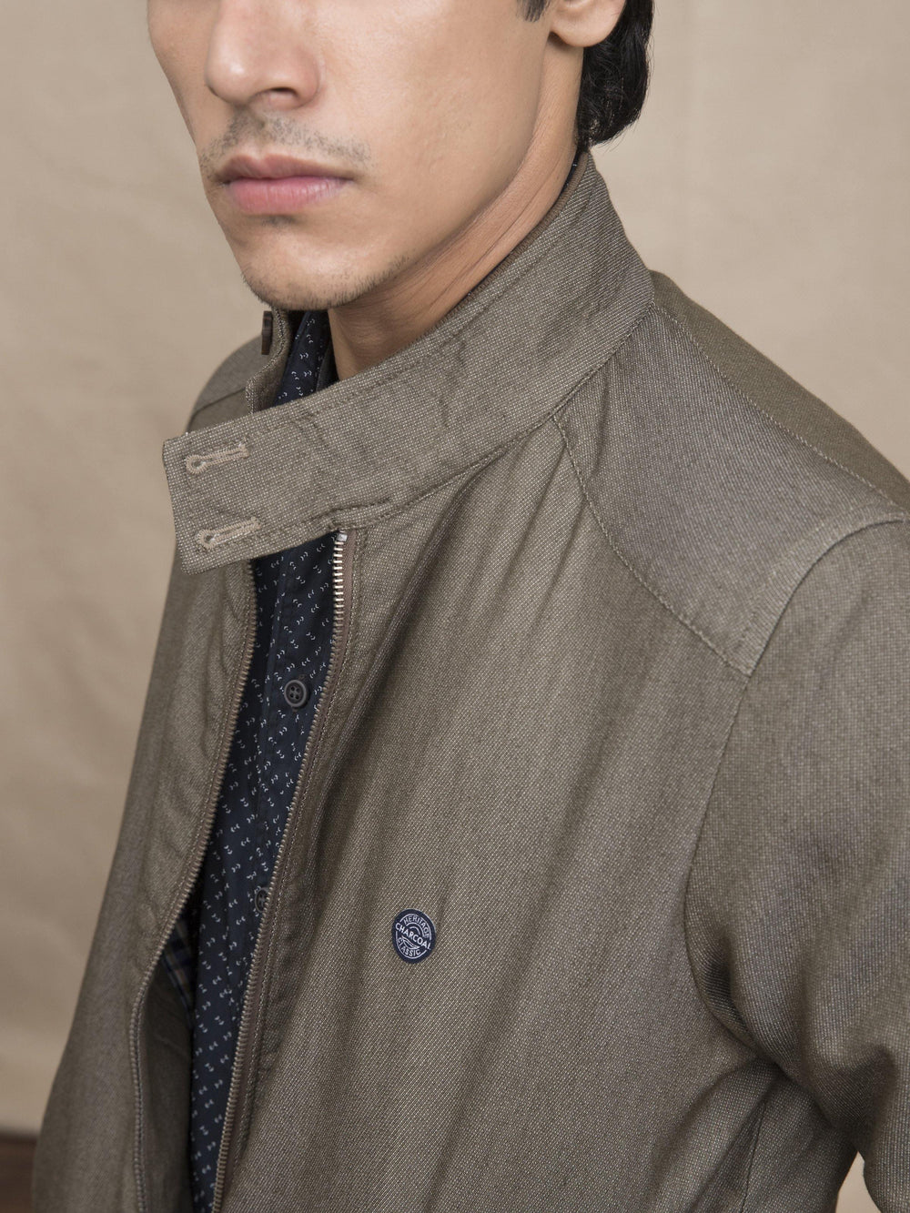 Shop SELF TEXTURED BAN COLLAR JACKET BROWN For Men Online