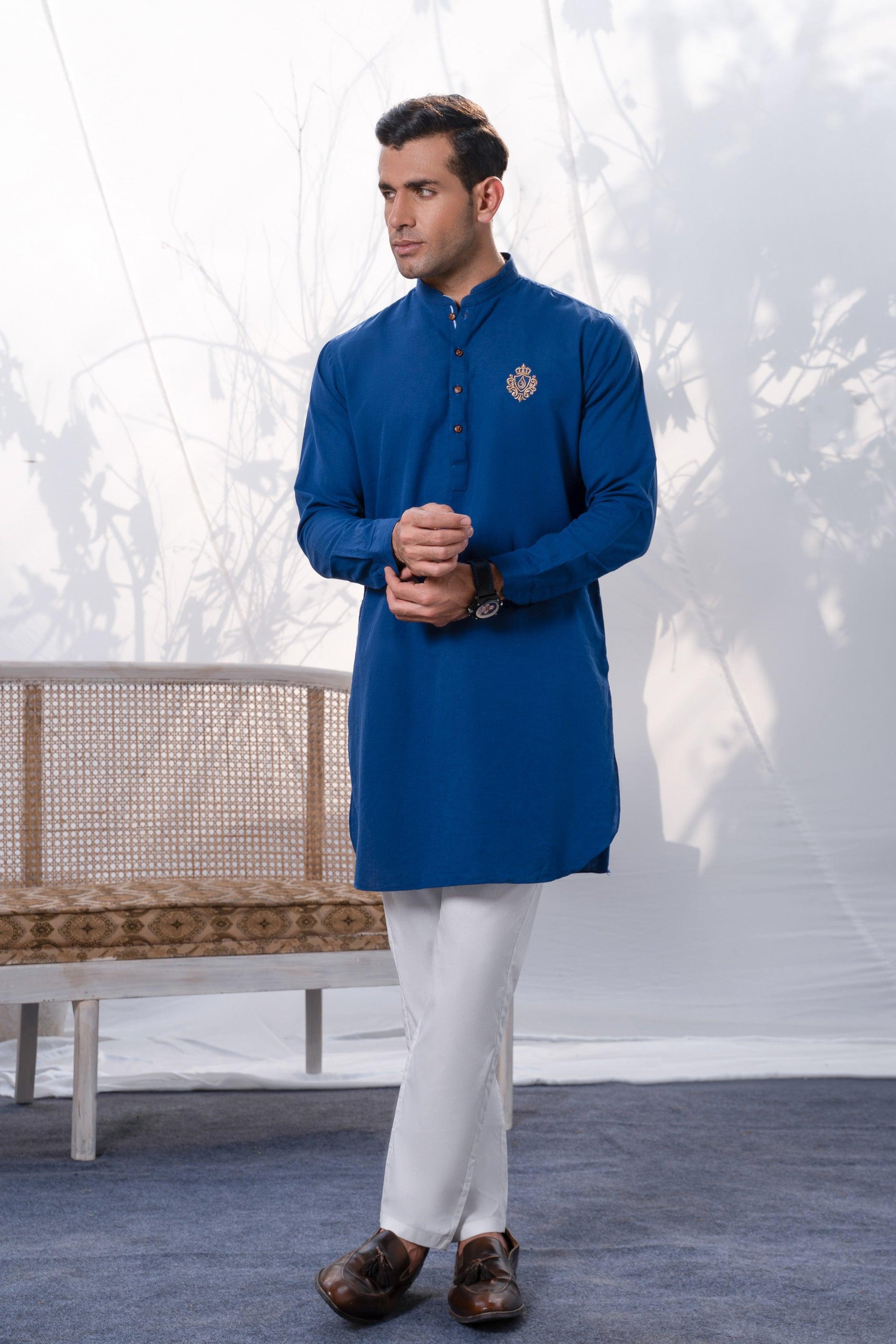 Shop SHORT KURTA ROYAL BLUE For Men Online
