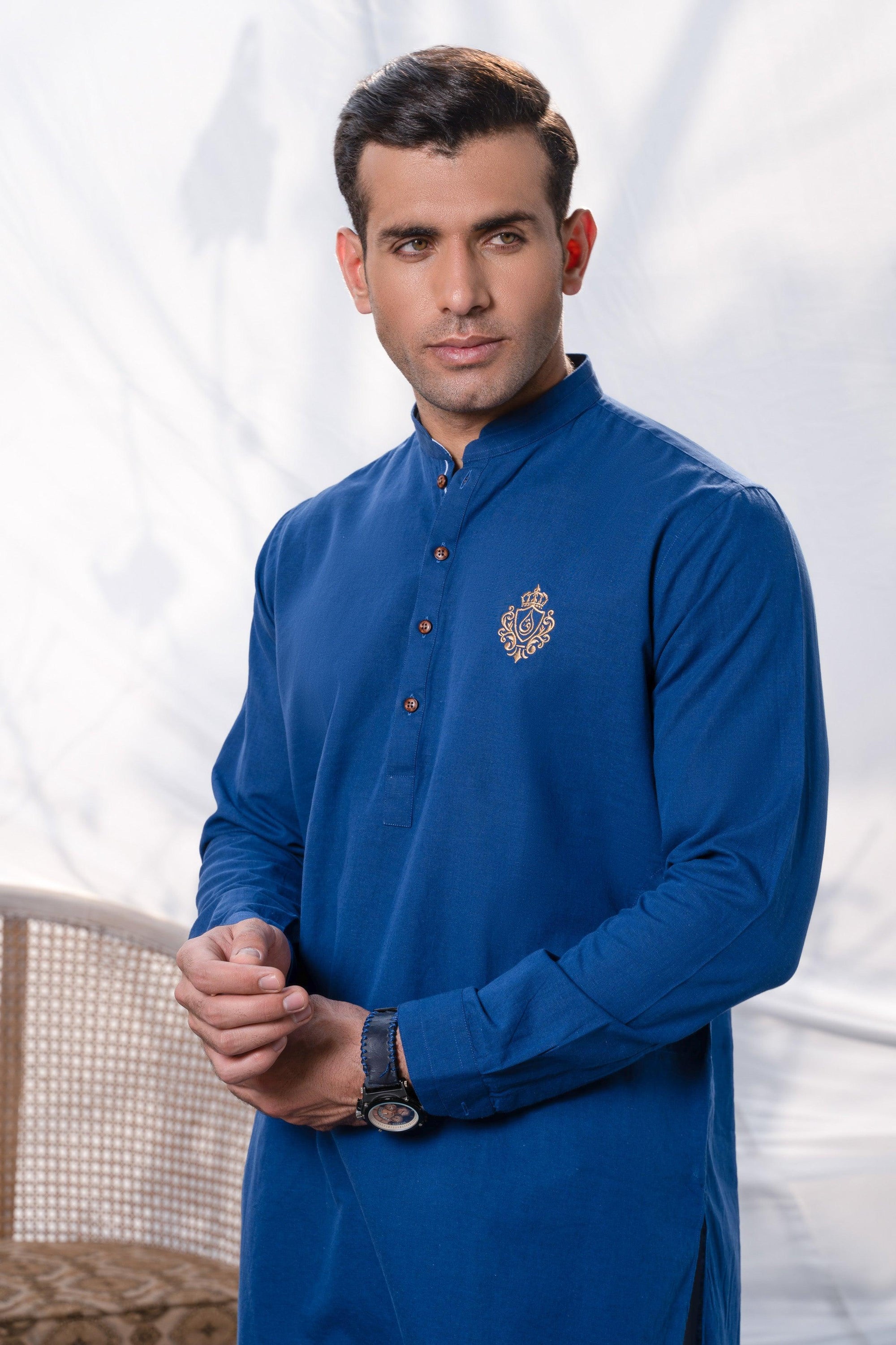 Shop SHORT KURTA ROYAL BLUE For Men Online