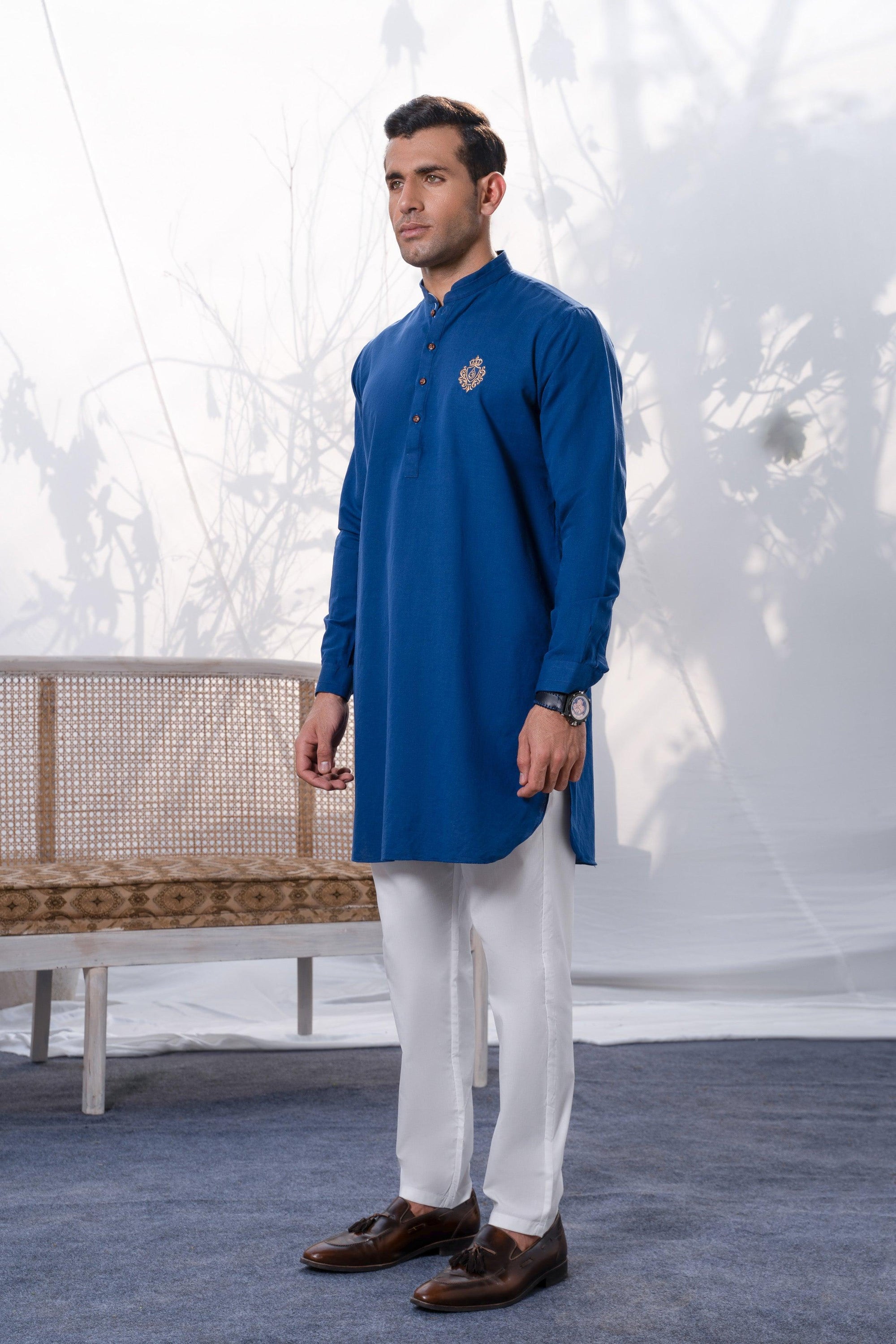 Shop SHORT KURTA ROYAL BLUE For Men Online