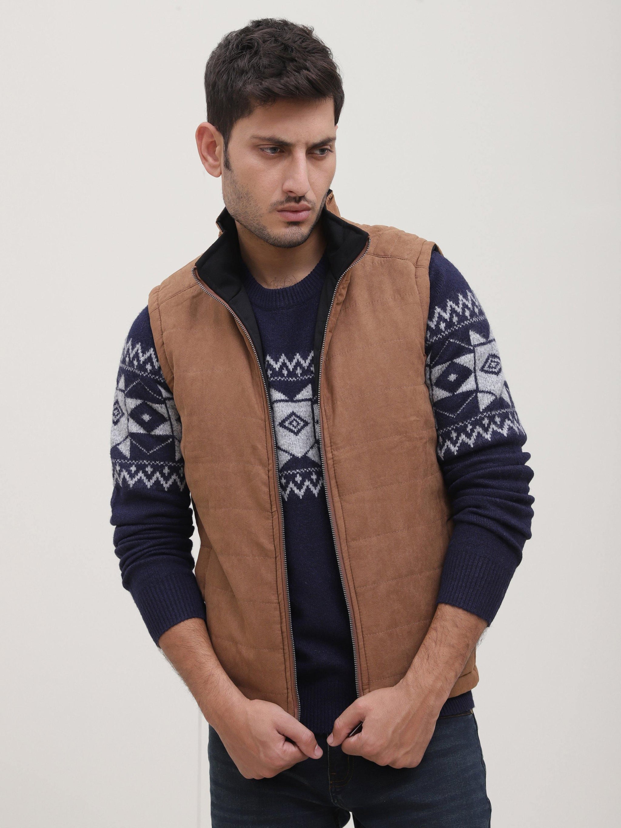Shop SLEEVELESS REVERSIBLE JACKET BROWN BLACK For Men Online
