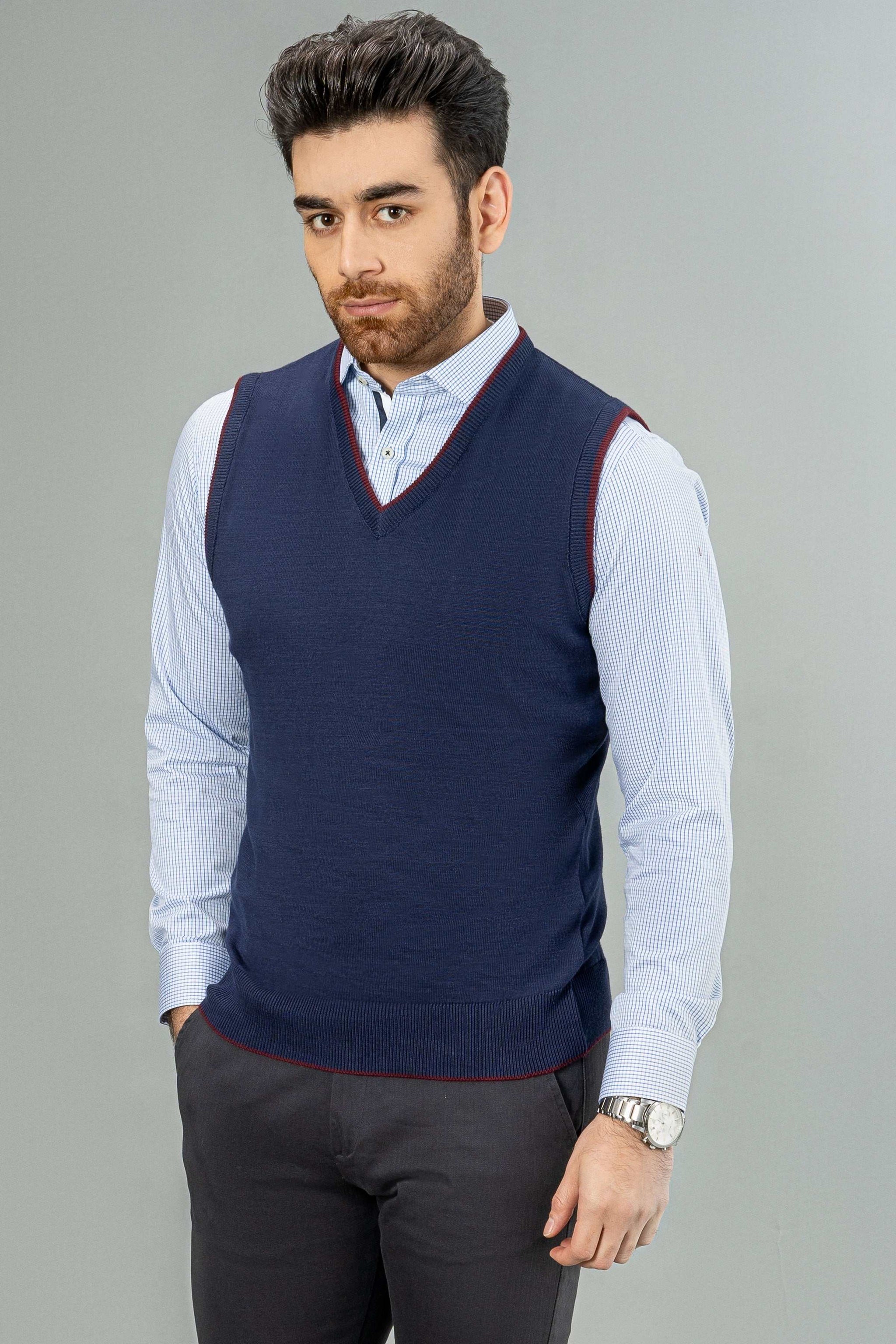 Shop SLEEVELESS SWEATER NAVY GREY For Men Online