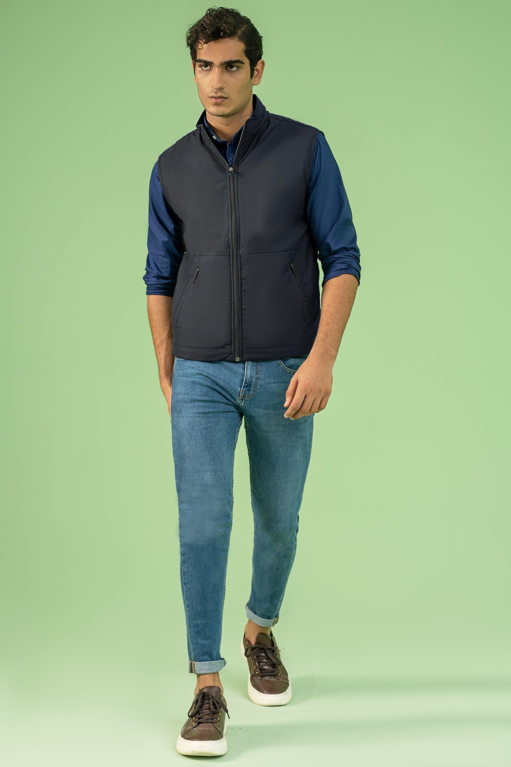 Shop SLEEVELESS WADDED COTTON JACKET BLACK For Men Online