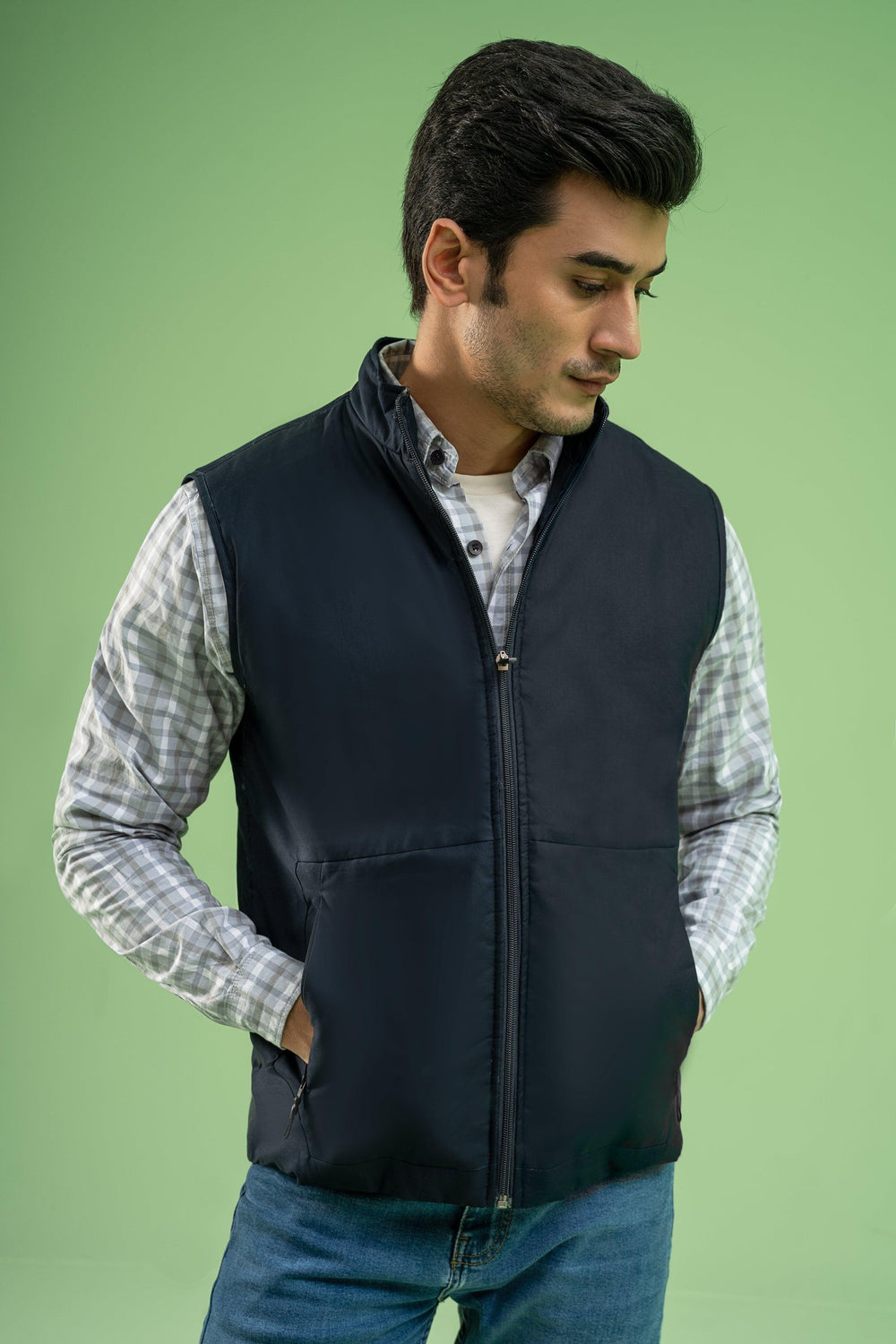 Shop SLEEVELESS WADDED COTTON JACKET NAVY For Men Online