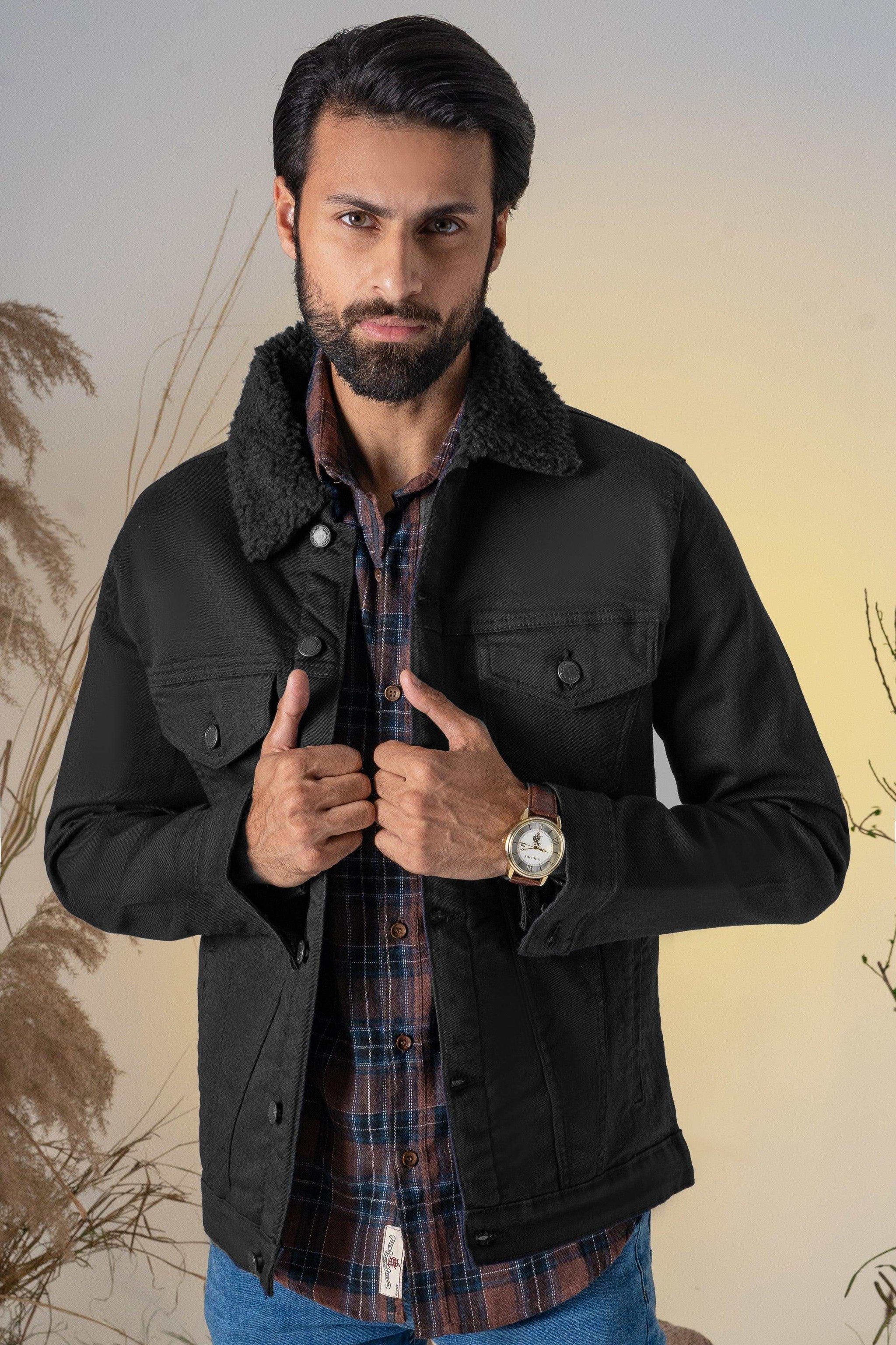 Shop TWILL FUR COLLAR JACKET BLACK For Men Online